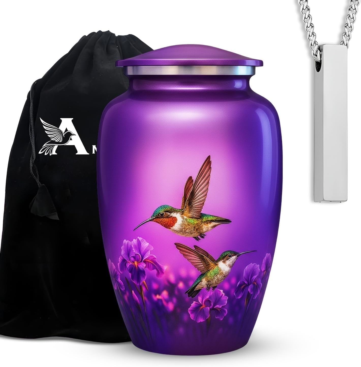 Hummingbird Cremation Urn Set of 2 – Includes 1 Large Metal Urn for ...