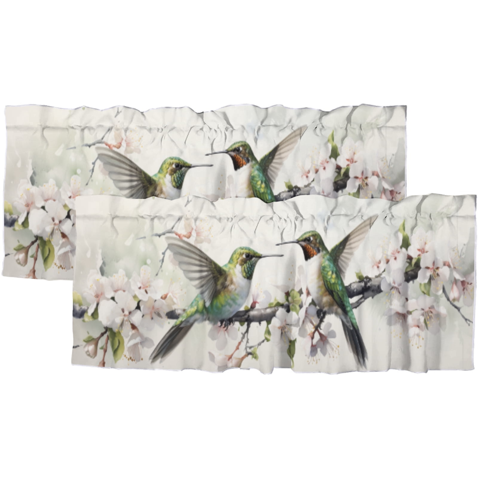 Hummingbird Valance Curtain for Kitchen Spring Botanical Floral Green ...