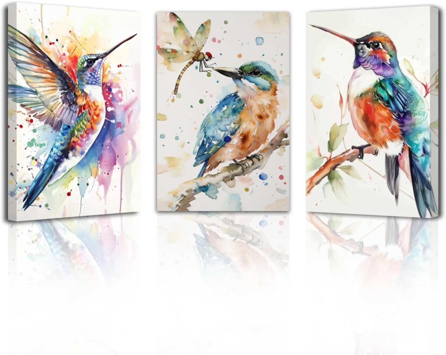Hummingbird Wall Art Birds Canvas Prints 3 Pieces Watercolor ...