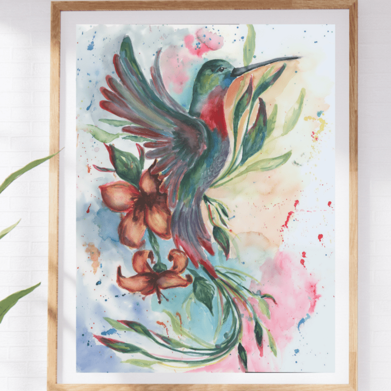 Hummingbird Watercolor Print, Flying Bird Original Painting 16 x 12 ...