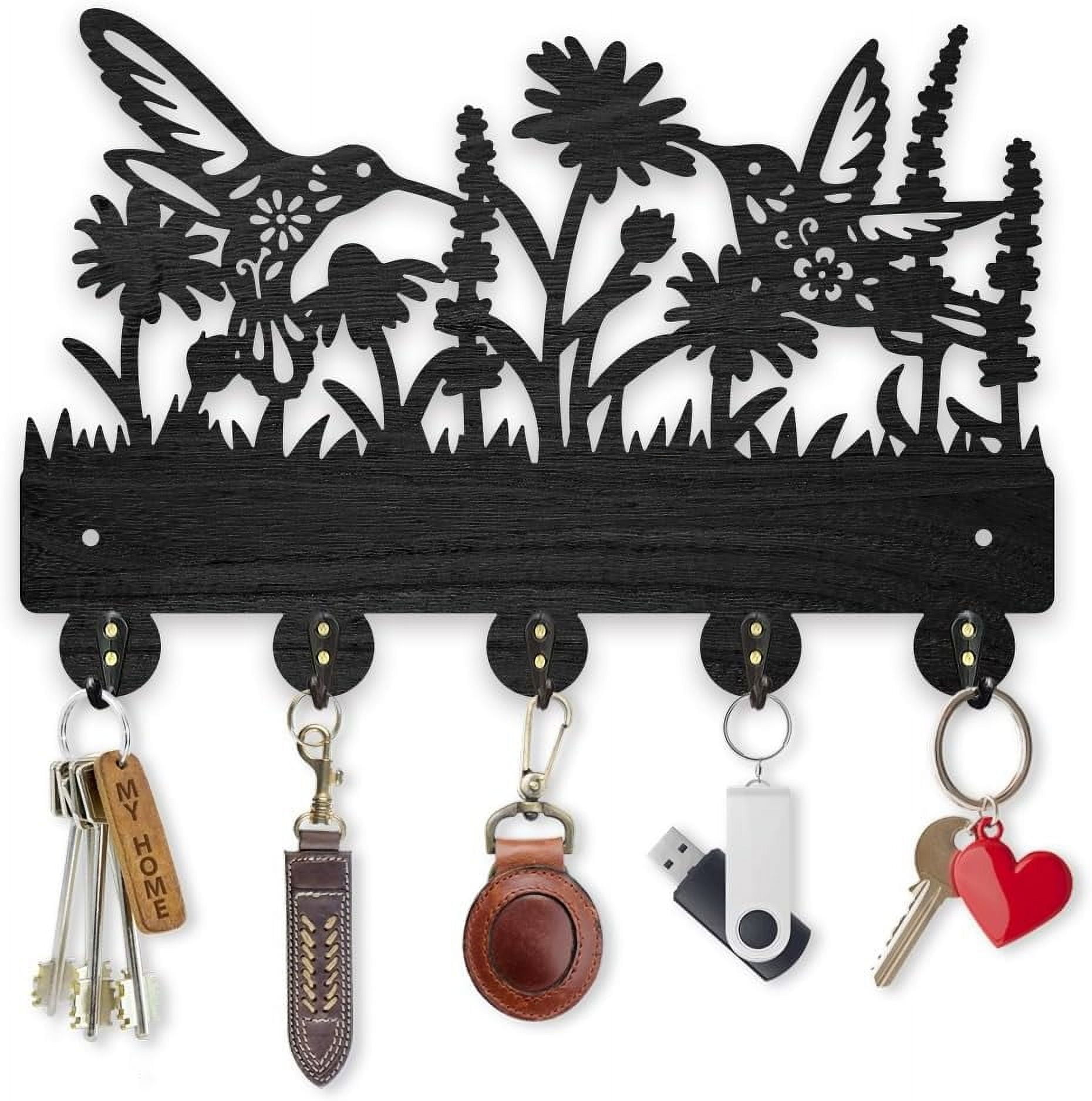 Hummingbird Wildflower Coat Hooks Wall Mount Bird Flower Wood Key ...