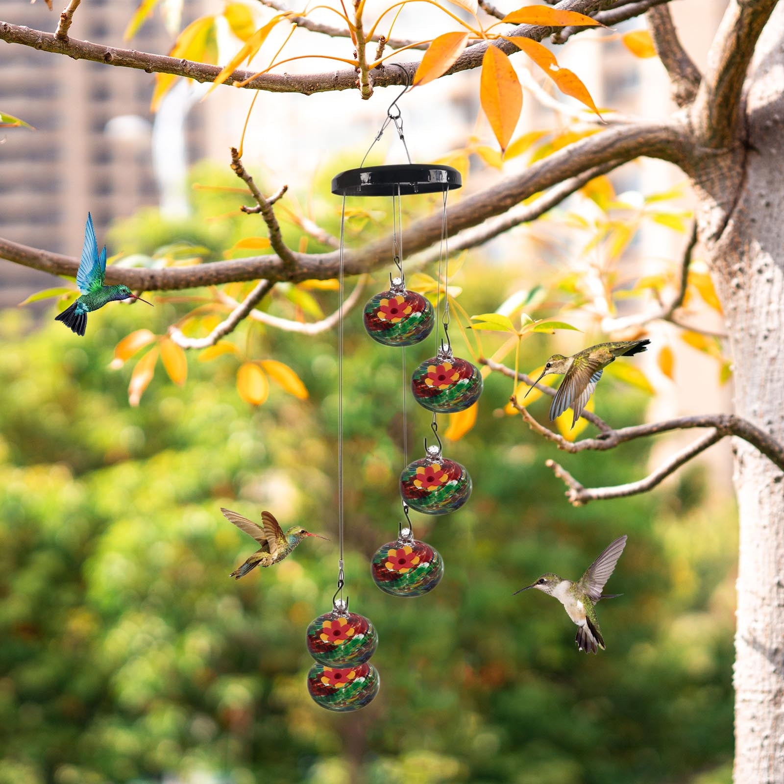 Hummingbird Wind Chime Feeder — Hanging Garden & Patio Decoration with ...