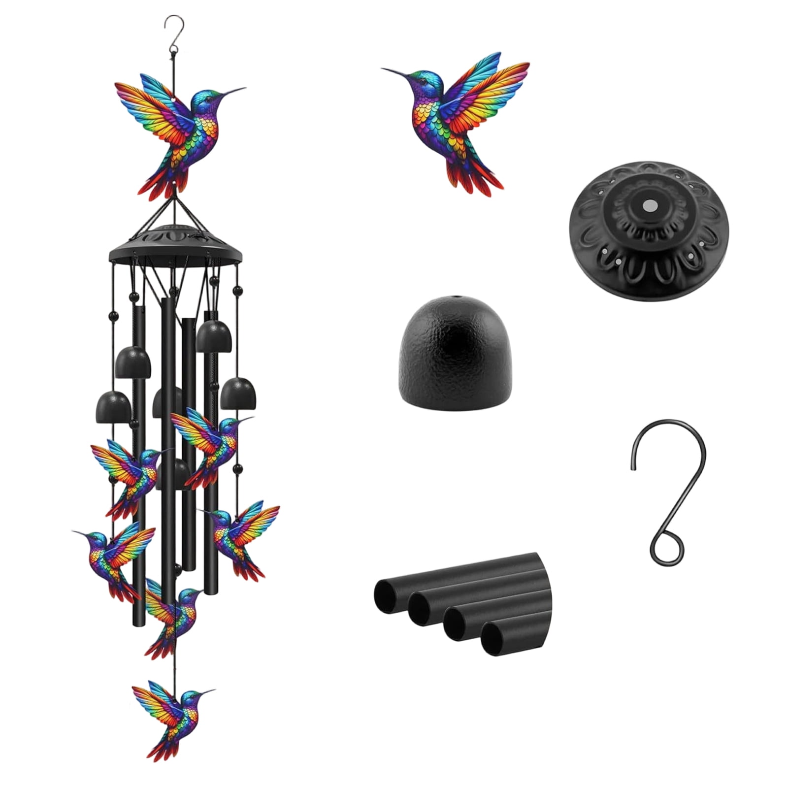 Hummingbird Wind Chime Painted Metal Hanging Ornament Adds Gentle Sound ...