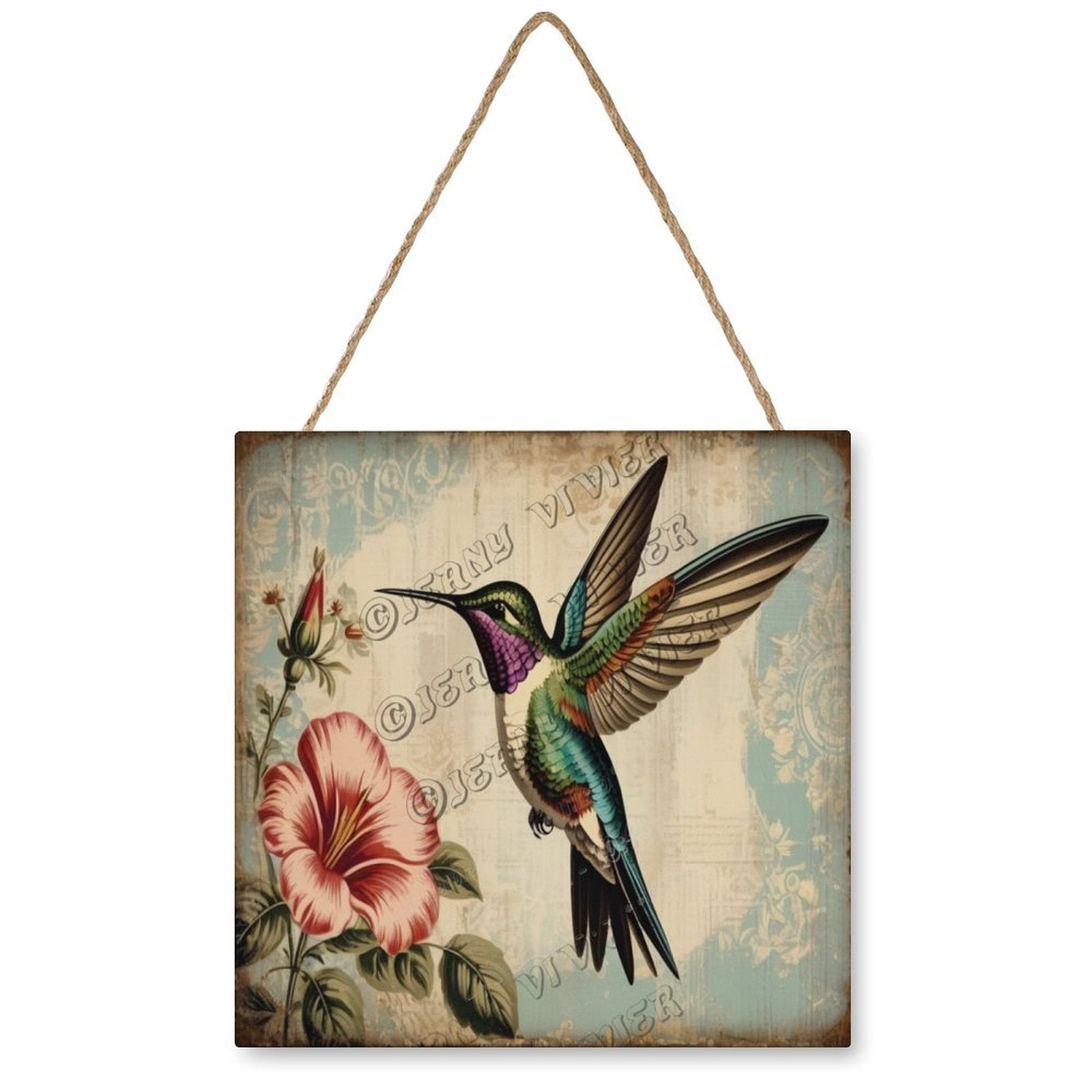 Hummingbird Wooden Hanging Signs For Home Decor 12"x12" Square Rustic ...