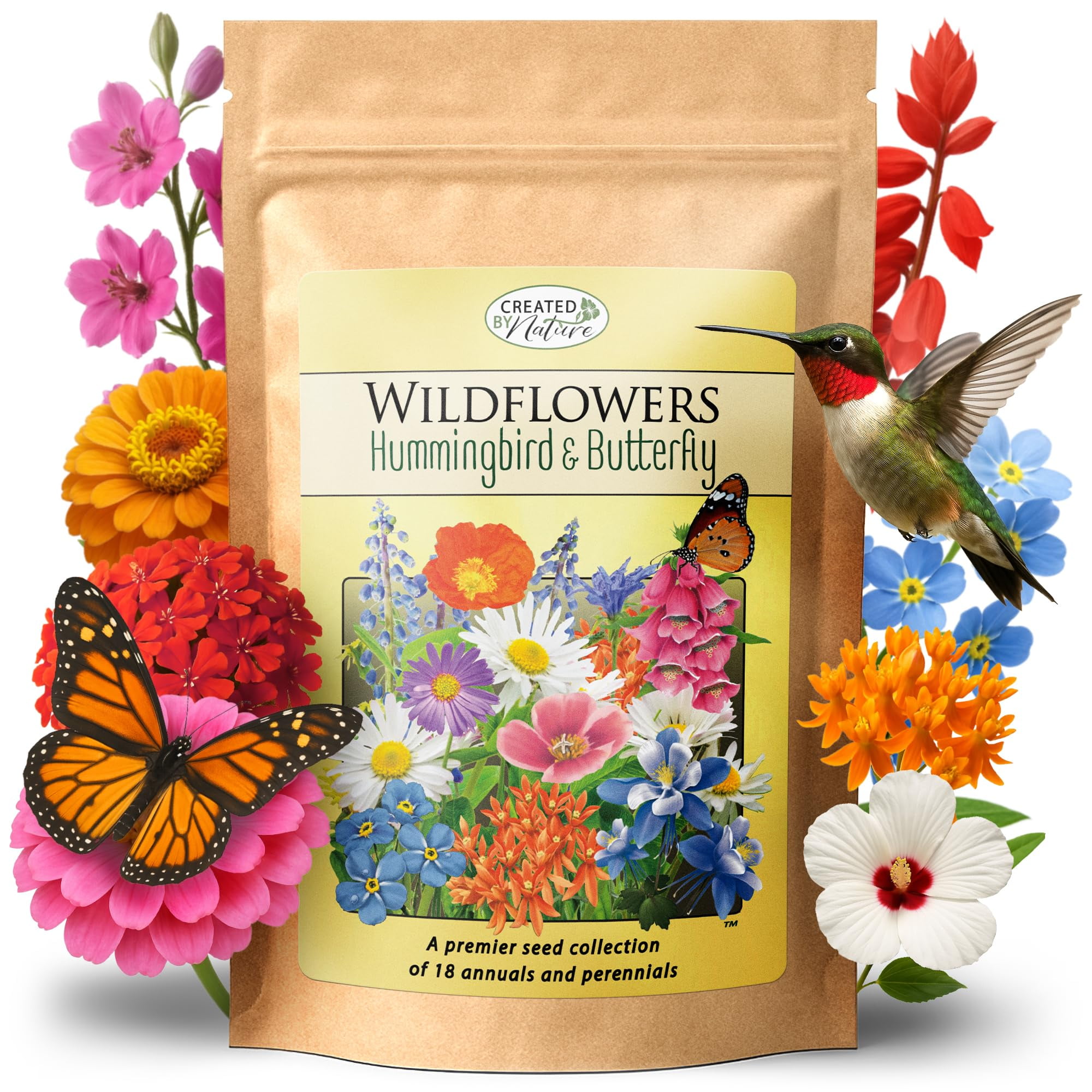 Created By Nature AJH3 Hummingbird & Butterfly Wildflower Seed Mix, 18 ...