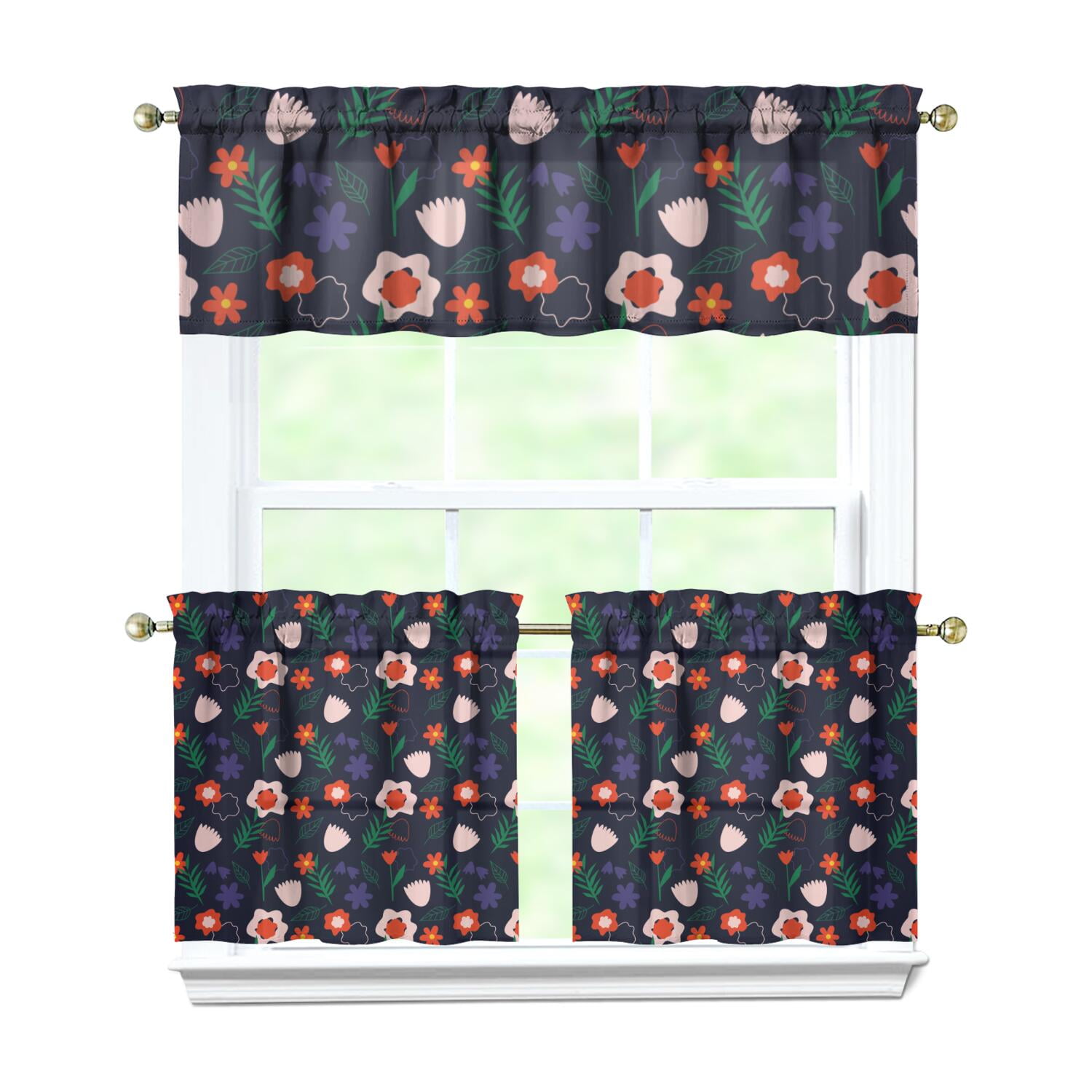 Hummingbird and Floral Kitchen Curtains Set Botanical Bloom Butterfly ...