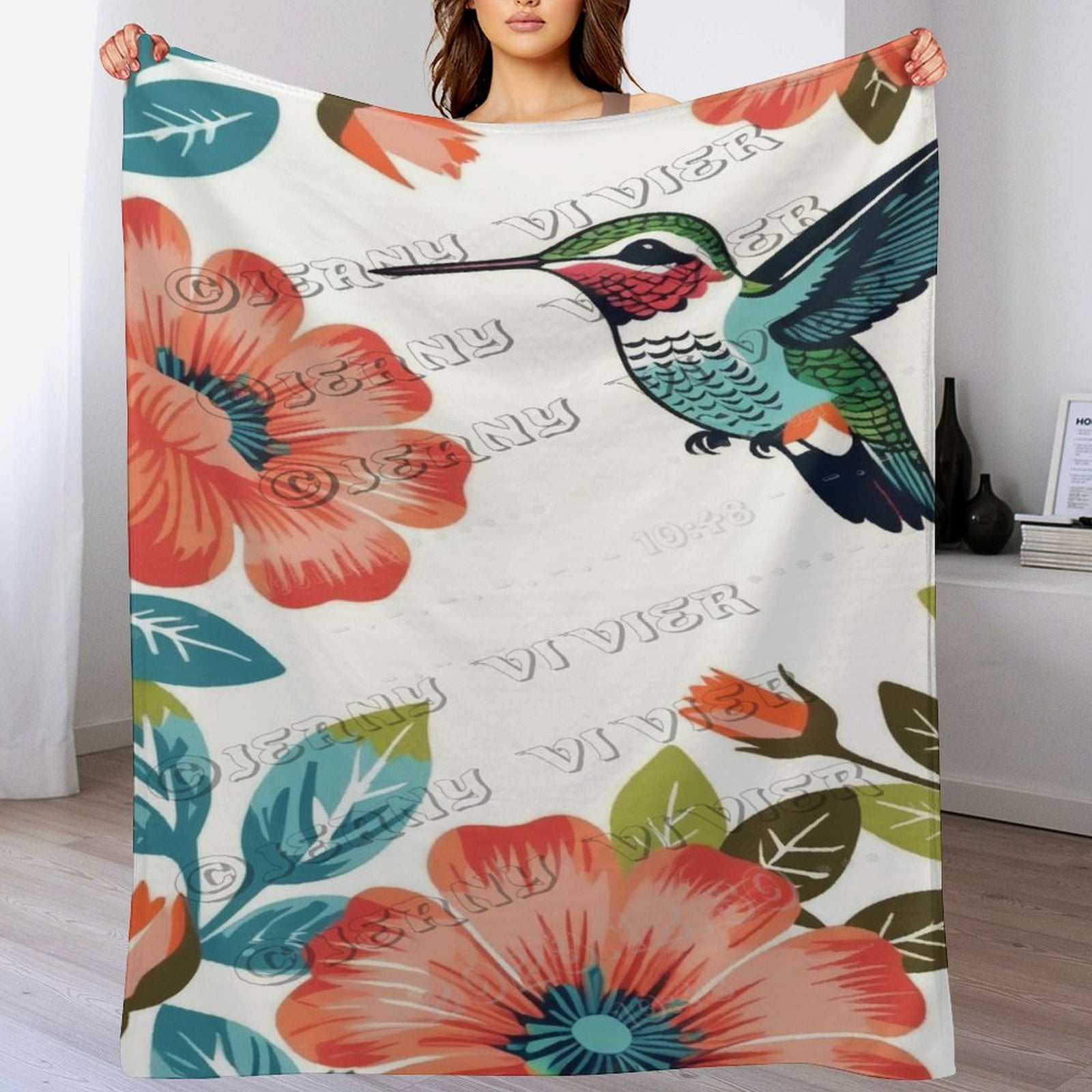 Hummingbird and Flower Spring Floral Pattern Super Soft Throw Blanket ...