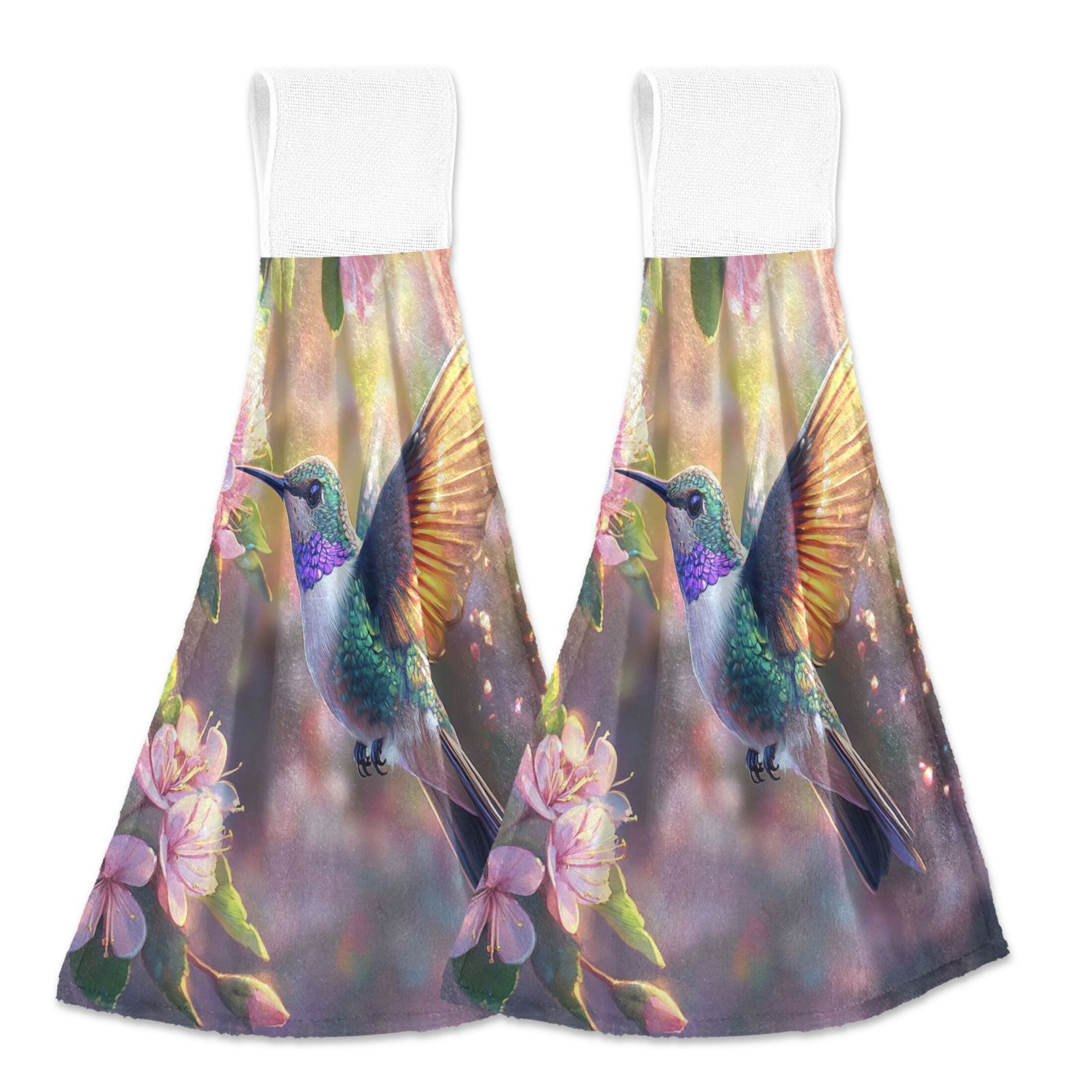 Hummingbird and Flowers Hanging Towels with Loop Hand Towels Nylon ...