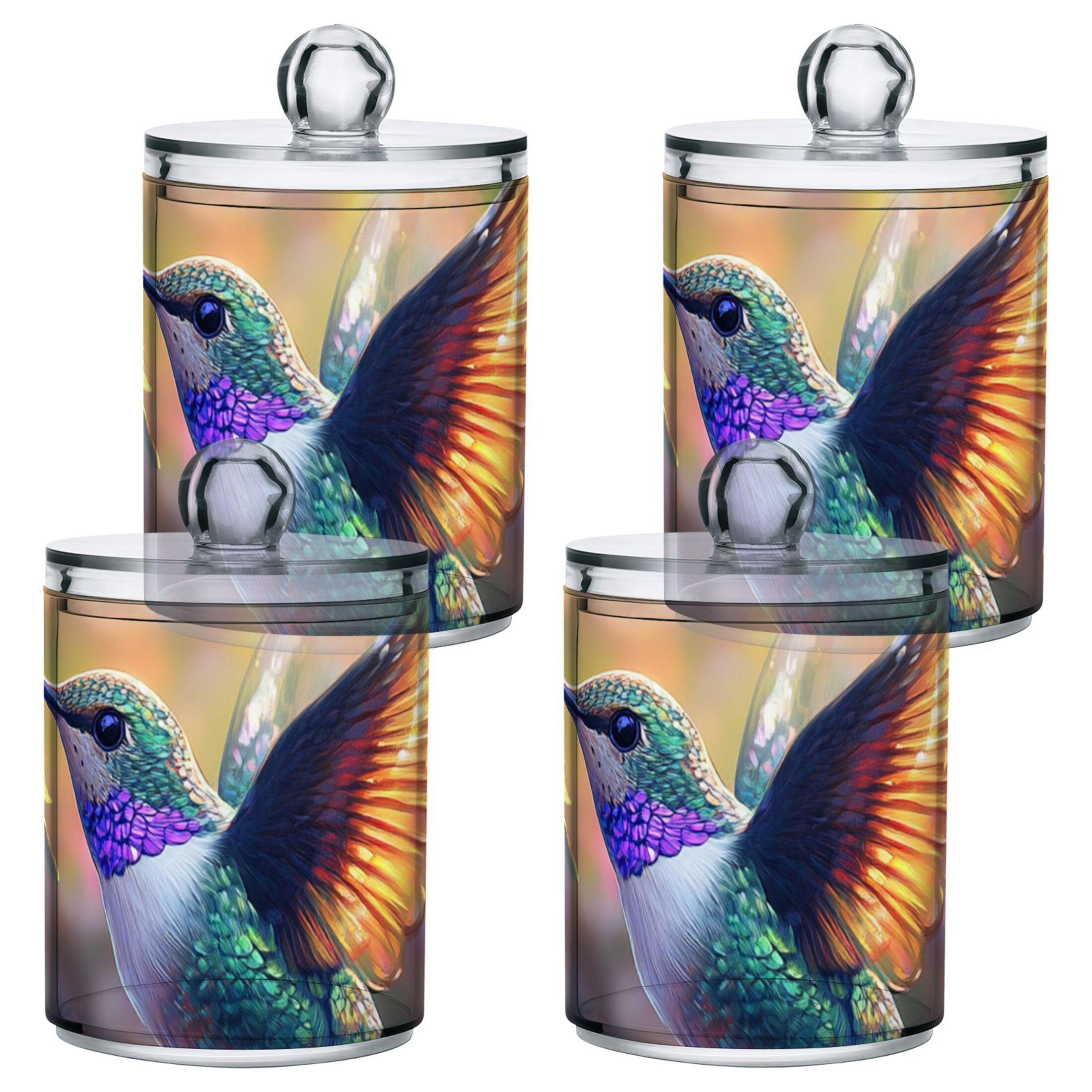 Hummingbird and Flowers Translucent Plastic Cans Storage Canisters with ...