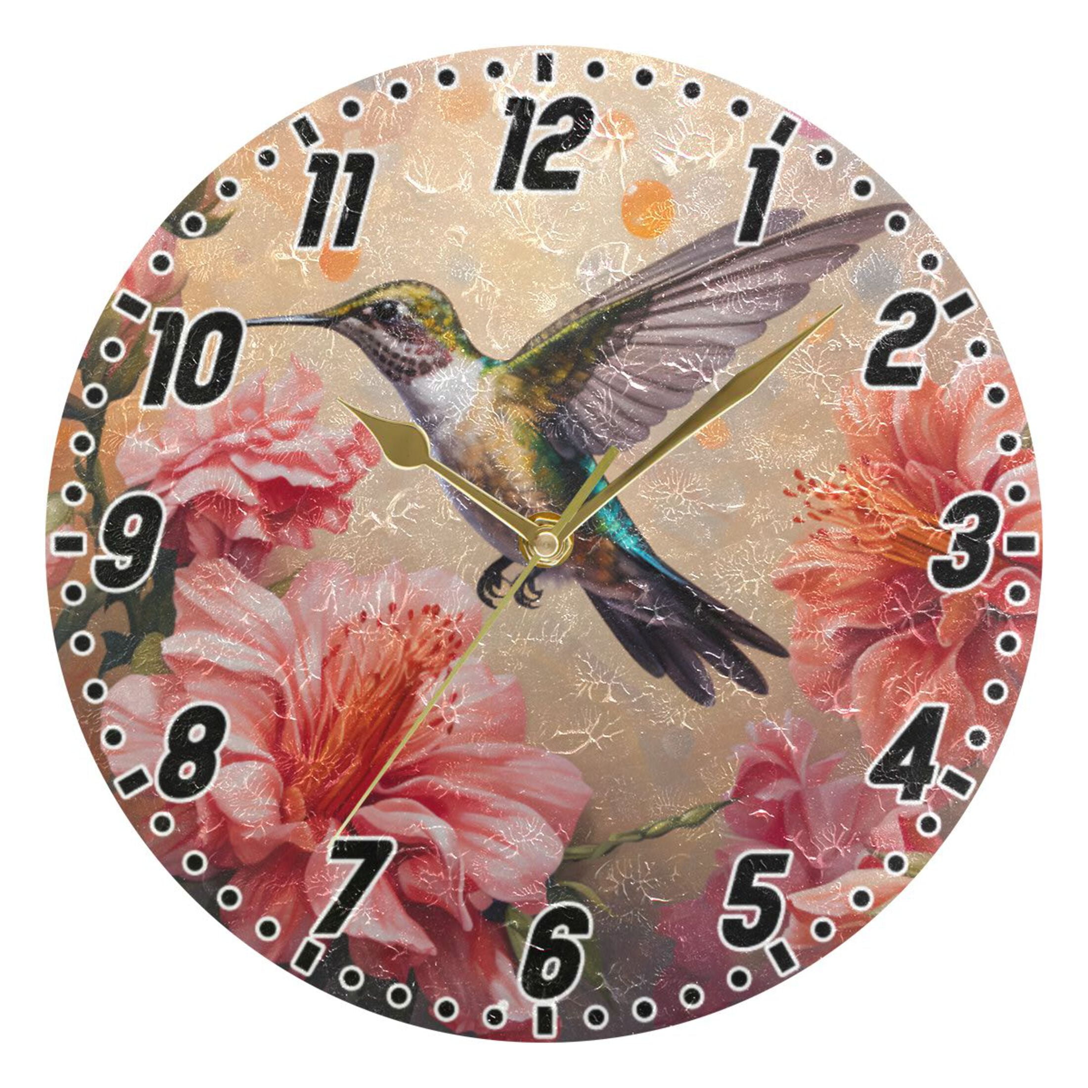 Hummingbird and Lily Flowers Wall Clock 9.8 inch Battery Operated Clocks Non-Ticking Silent for ...