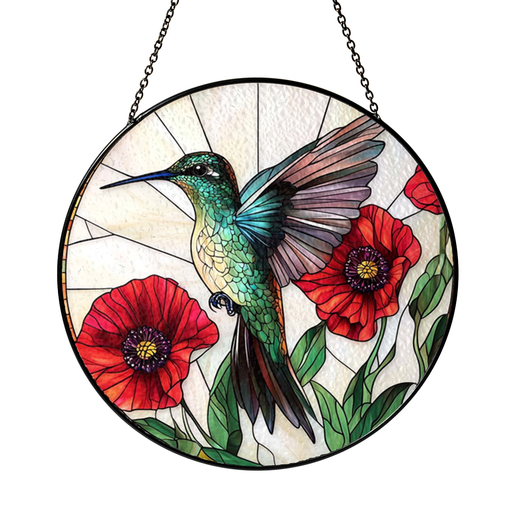 Hummingbird and Poppy Stained Glass Suncatcher – Floral Window Art ...