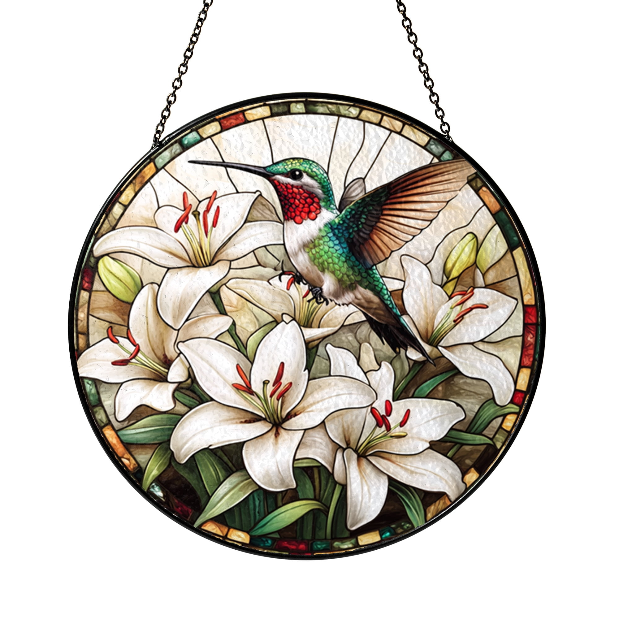 Hummingbird and White Lily Stained Glass Suncatcher – Elegant Floral ...