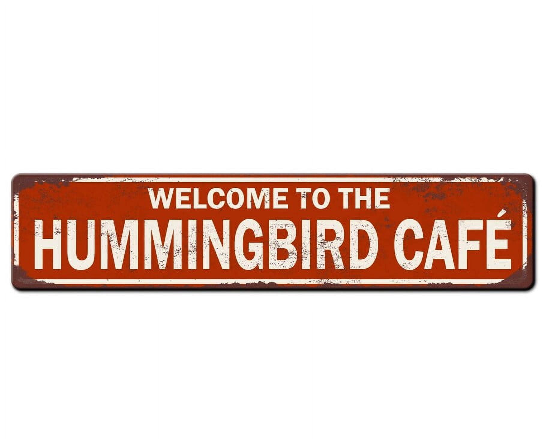 Hummingbird feeder sign welcome to the hummingbird café backyard ...