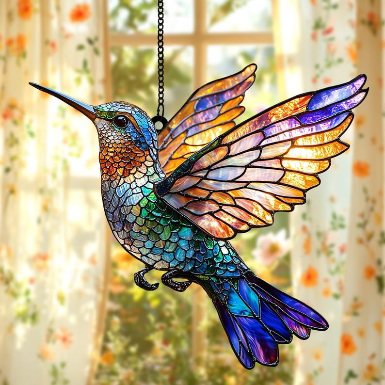 Hummingbird flower Window Hanging acrylic Ornament Hummingbirds and ...