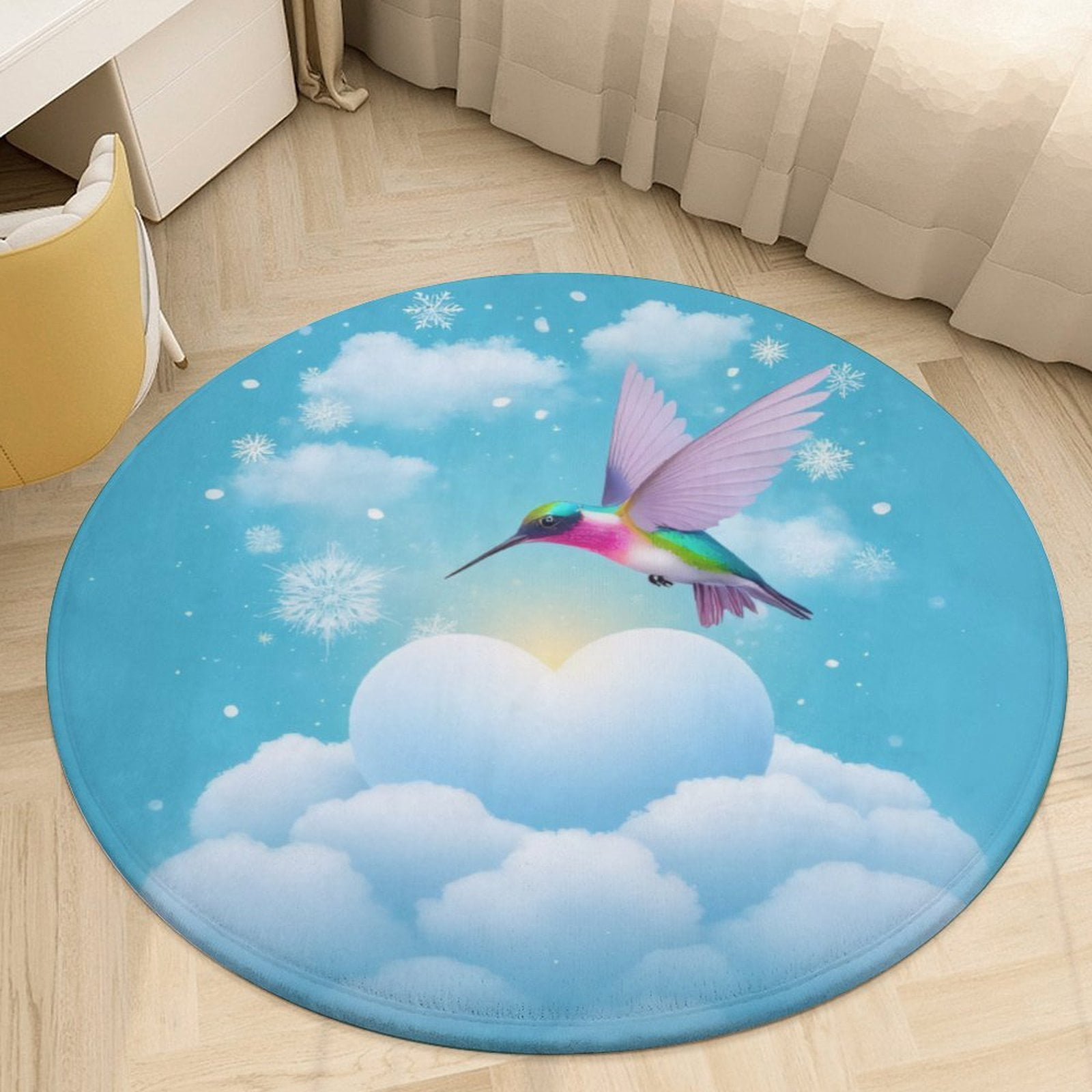 Hummingbird in Winter Sky Round Area Rugs for Bedroom Living Room, 6FT ...