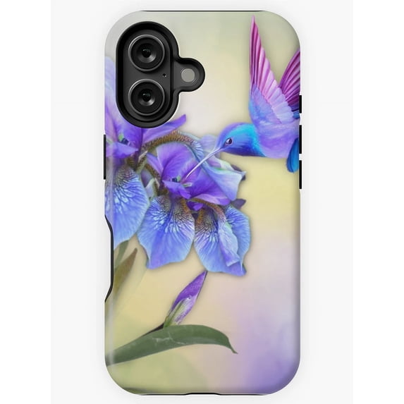 Hummingbird on Blue Purple Iris Phone Case for iPhone 11 12 13 14 15 16 ...