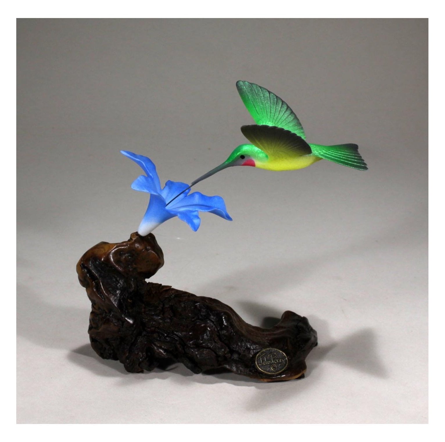 Hummingbird w/Blue Flower Sculpture by John Perry 7in Tall Statue ...