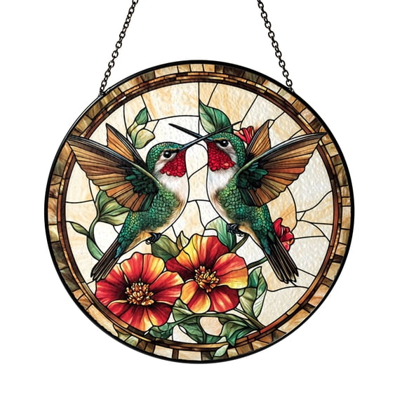 Hummingbird with Heart Acrylic Suncatcher Panel, Stained Glass Style ...