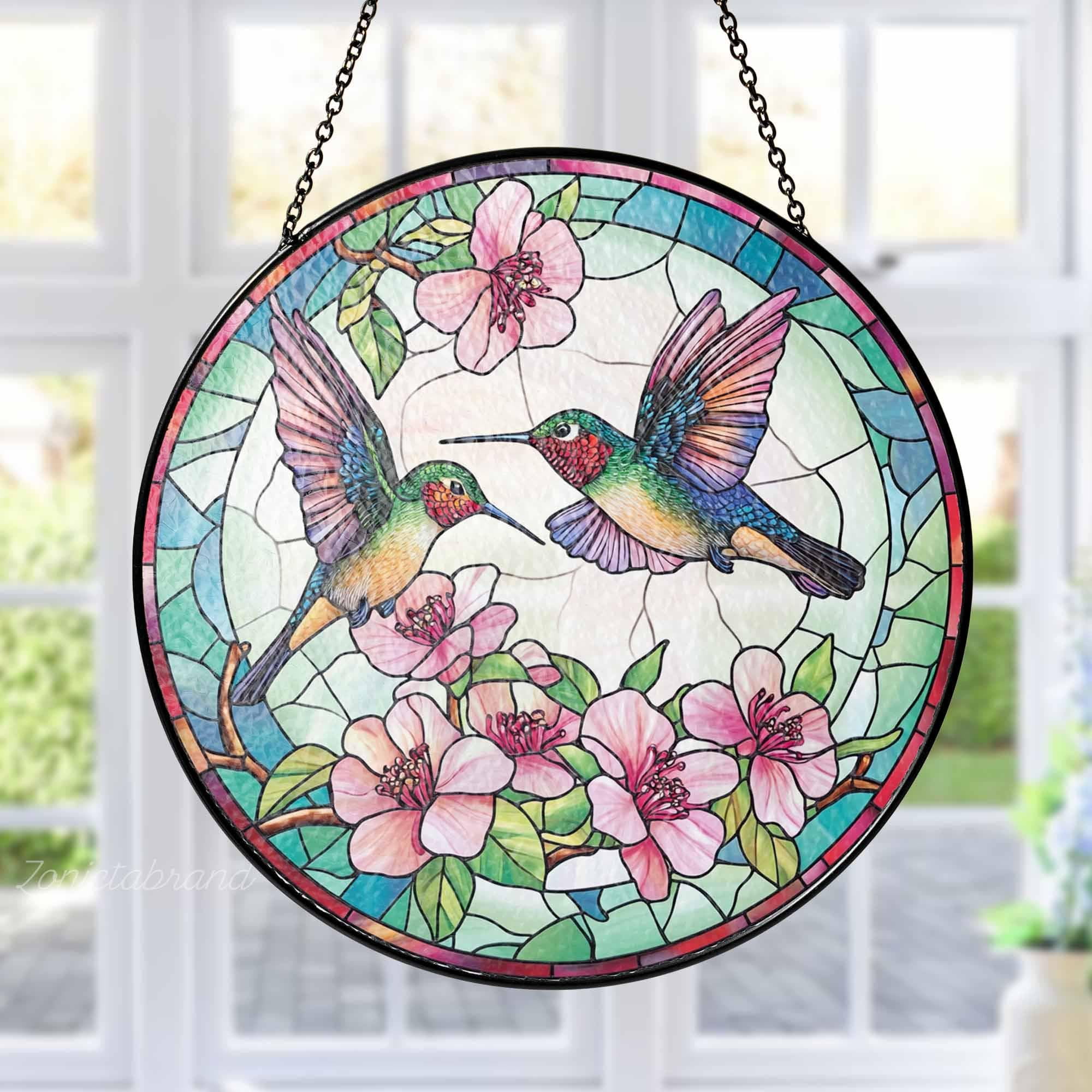 Hummingbirds Among Blossoms Flowers Stained Glass Suncatcher ...
