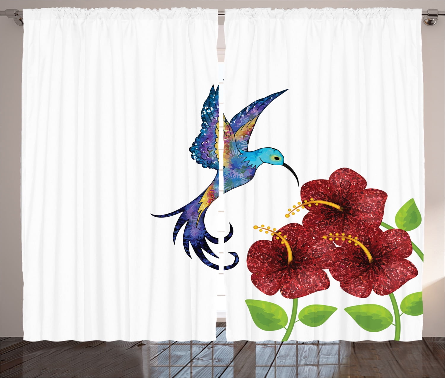 Ambesonne Hummingbird Curtains 2 Panel Set, Flower Gardenrt, 108" x 90 ...