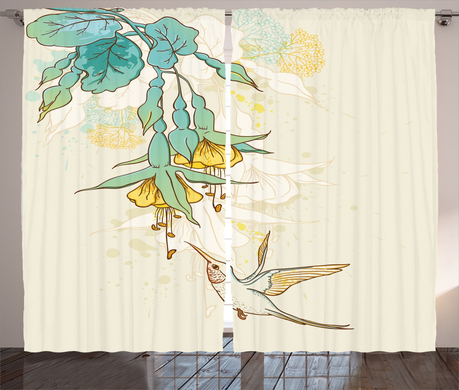 Ambesonne Animal Curtains 2 Panel Set, Colibri Exotic Plant, 108" x 84 ...