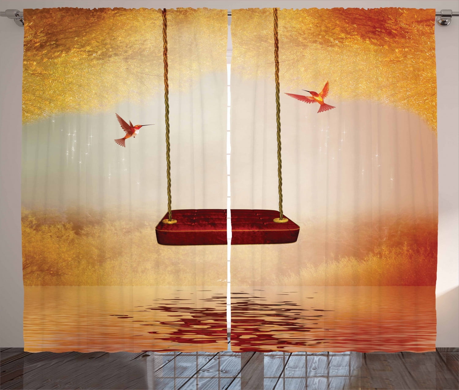 Ambesonne Hummingbirds Curtains 2 Panel Set, Hummingbird Peace, 108" x ...