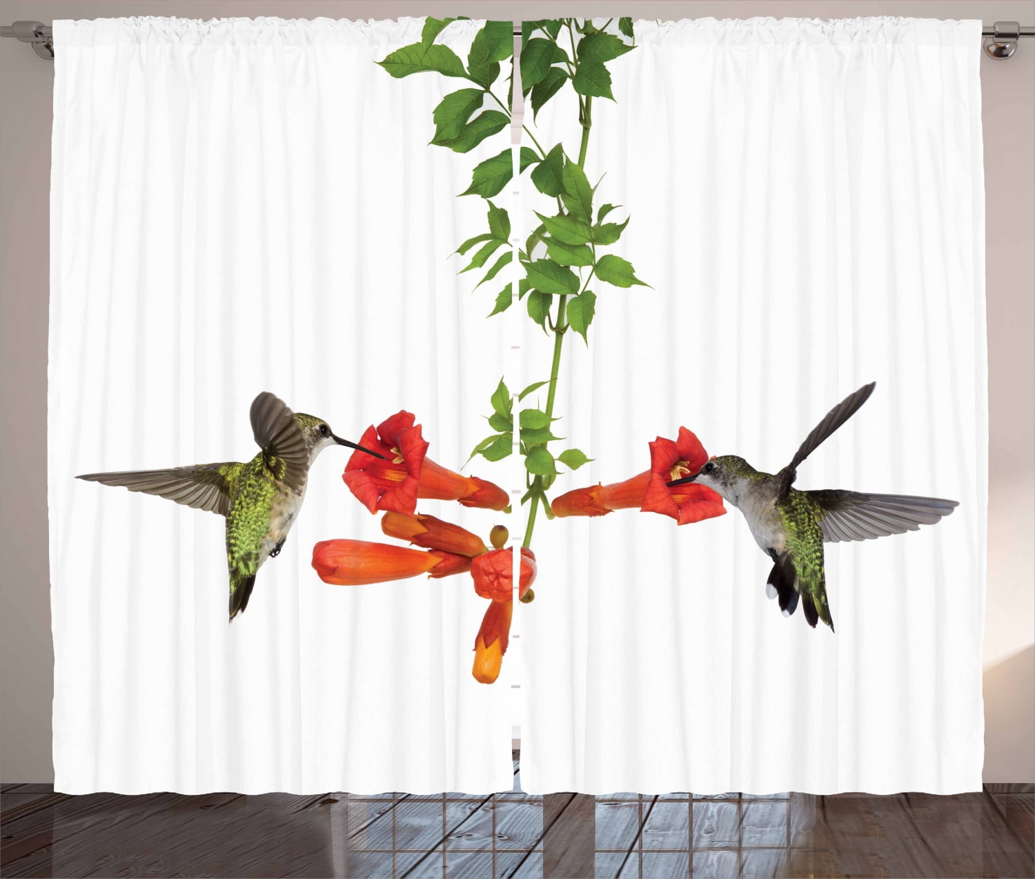 Ambesonne Hummingbirds Curtains 2 Panel Set, Hummingbird Nectar Sip ...