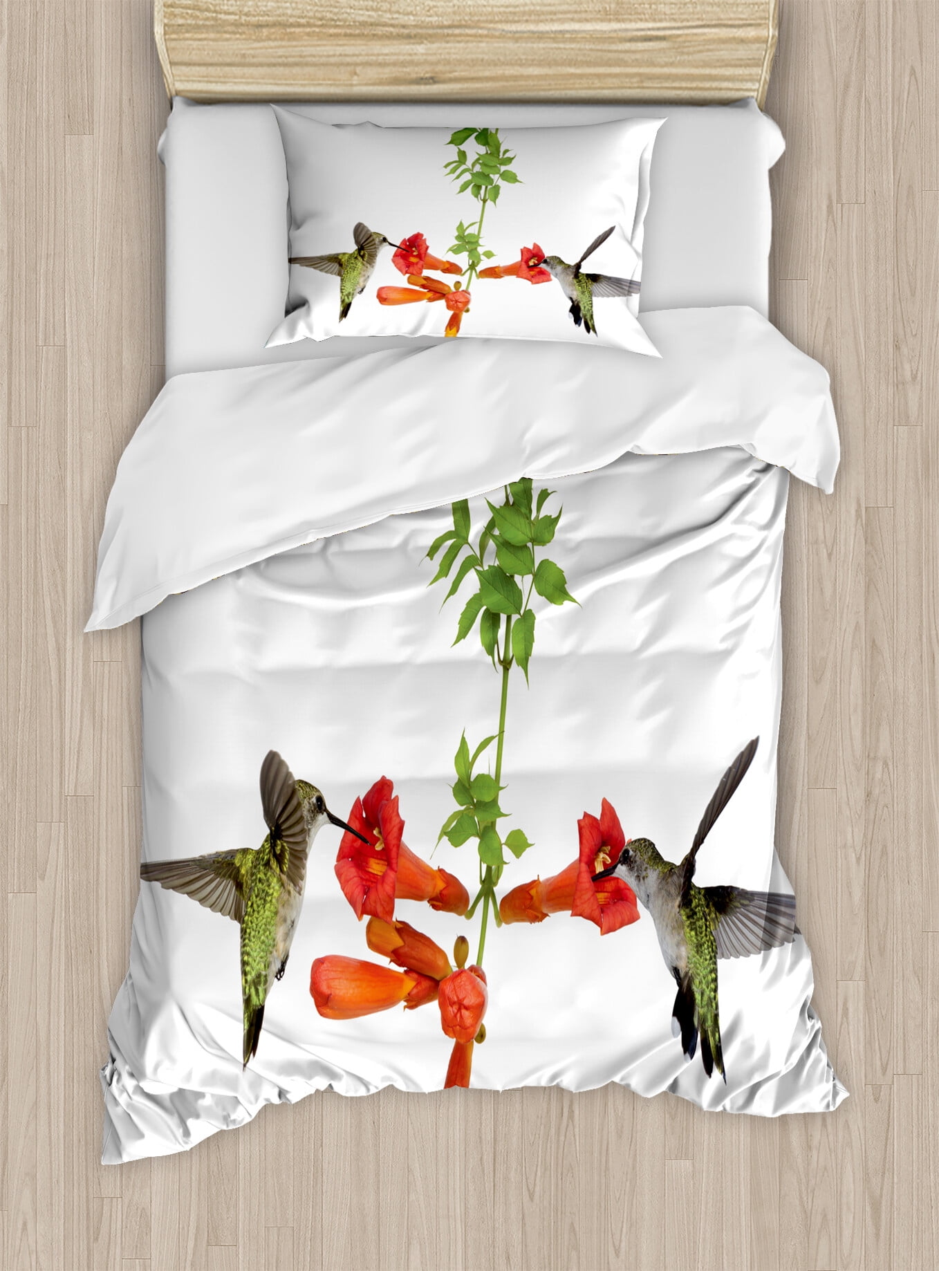 Hummingbirds Duvet Cover Set, 2 Hummingbirds Sipping Nectar from a ...