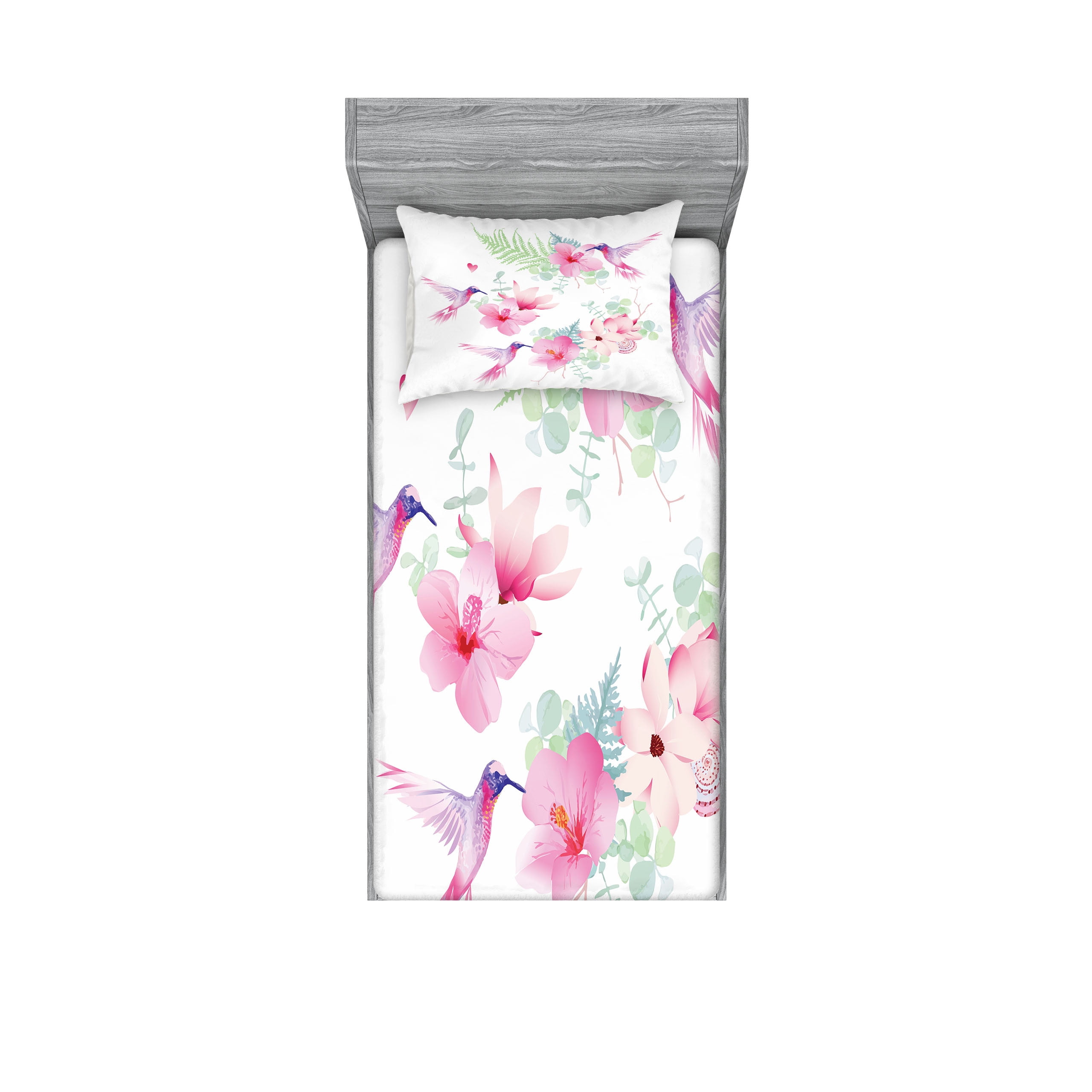 Hummingbirds Fitted Sheet & Pillow Sham Set, Tropical Summer Flying ...