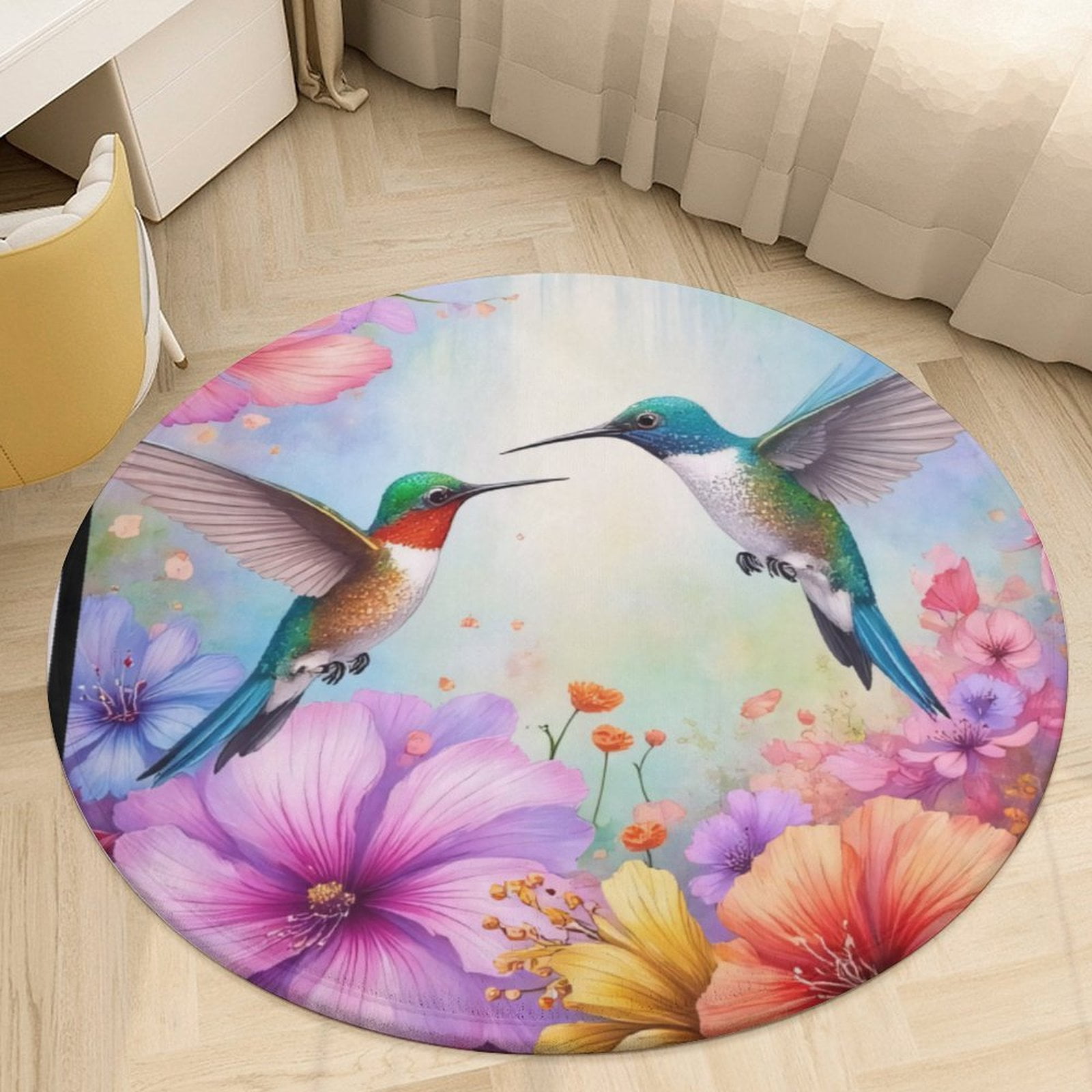 Hummingbirds & Floral Fantasy Round Area Rugs for Bedroom Living Room ...