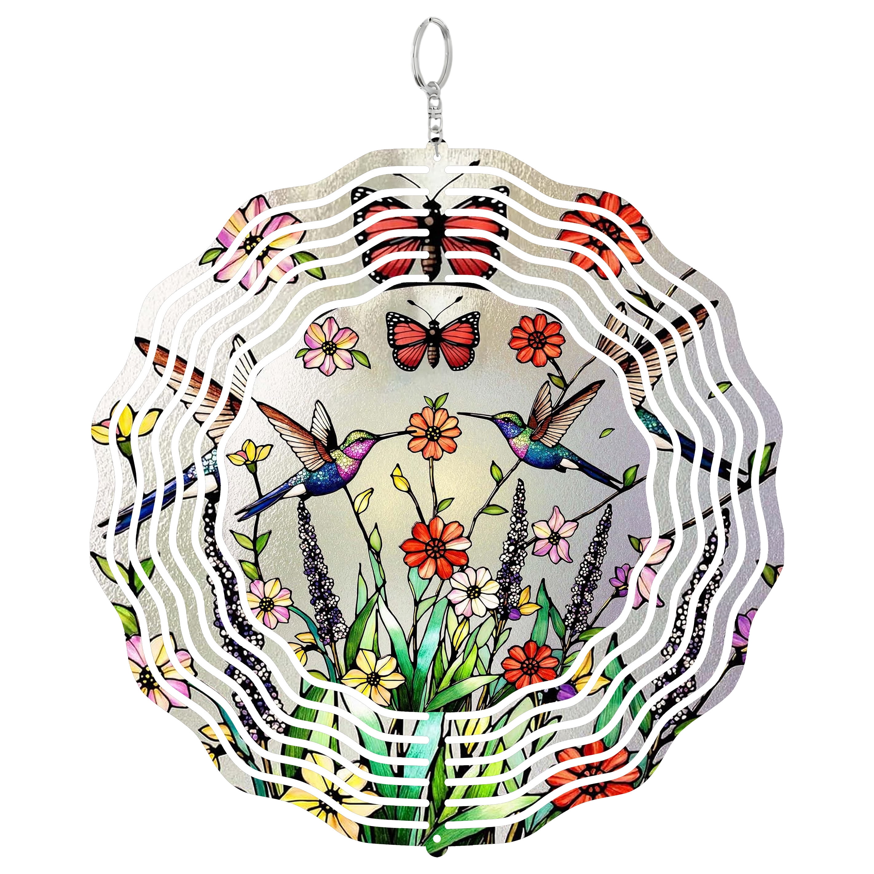 Hummingbirds & Flower 3D Wind Spinner, Bird Garden Hanging Decor ...