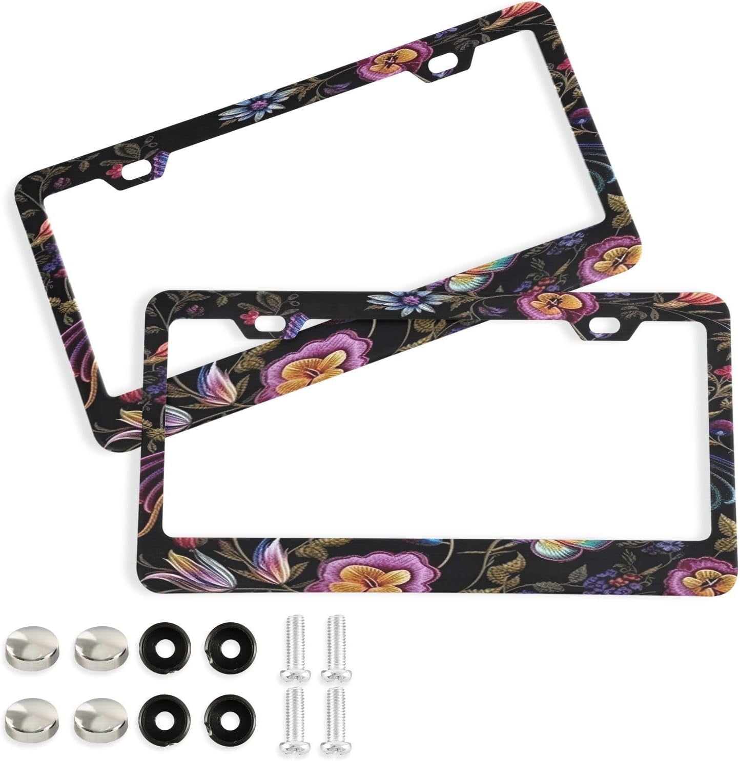 Hummingbirds Flowers License Plate Frames Set of 2, Universal Aluminum ...