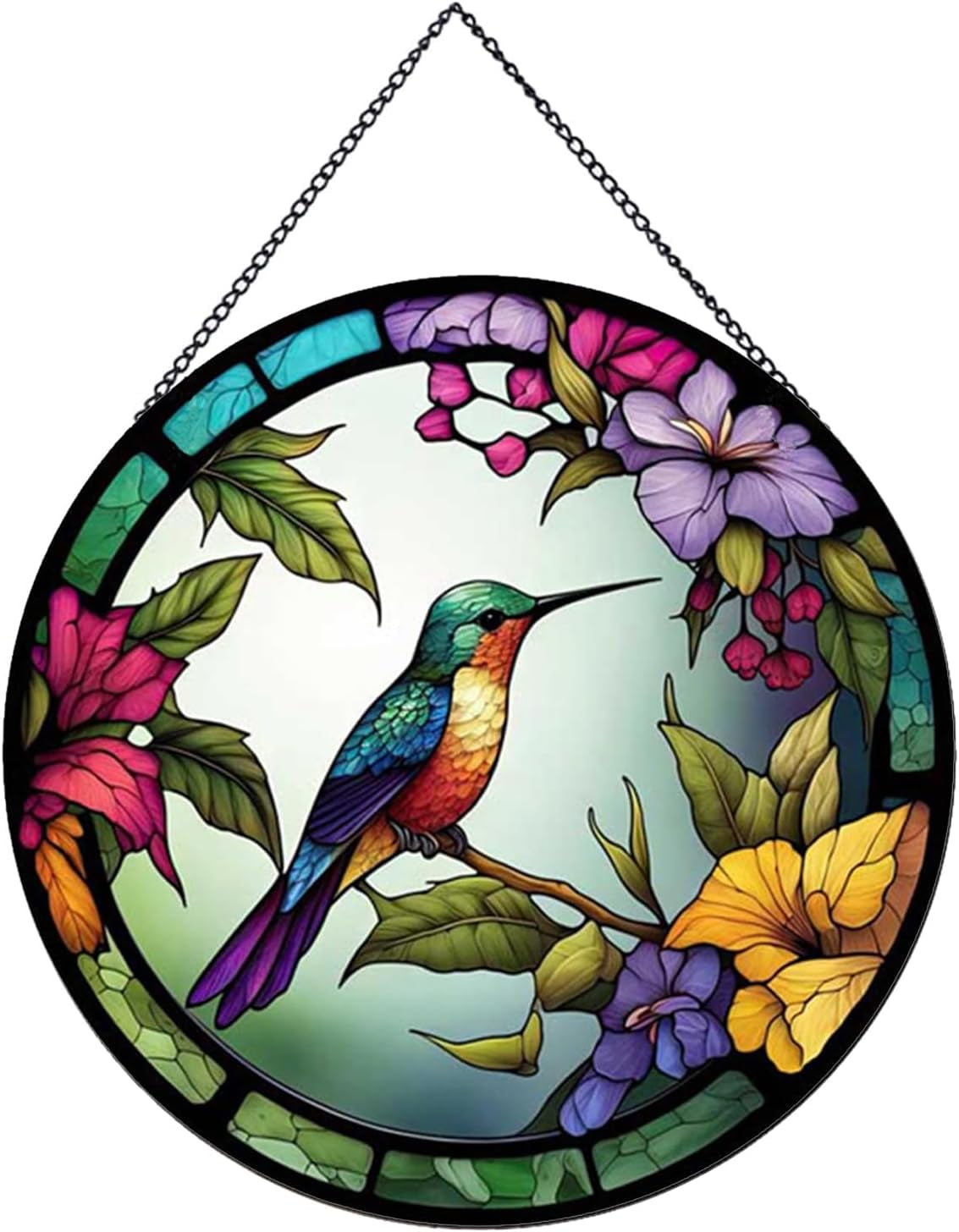 Hummingbirds and Flowers Pattern Hanging Stained Glass Suncatcher, Stained Glass Suncatchers for ...