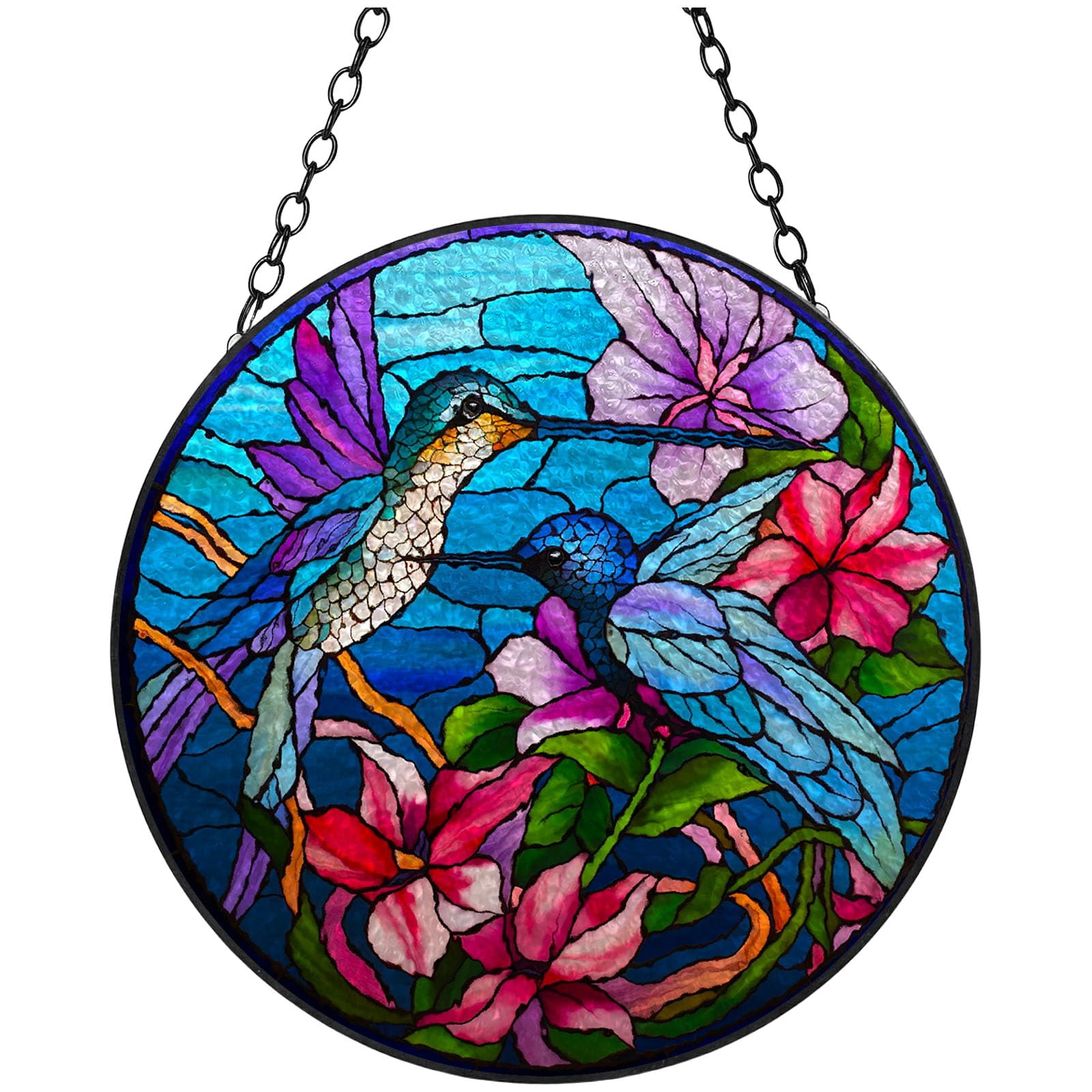 Hummingbirds Flowers Scenery Stained Glass Suncatcher Window Hangings ...