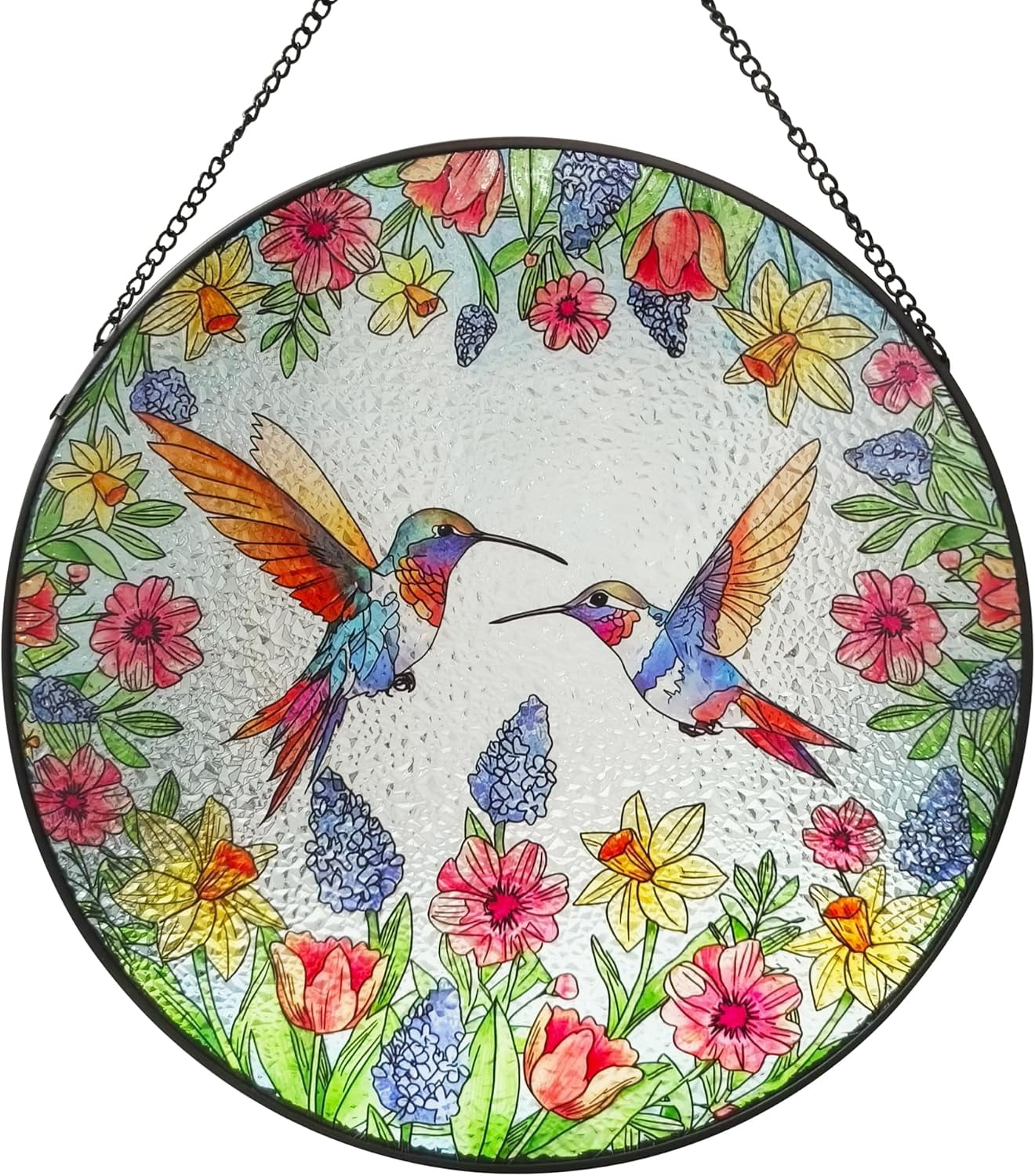 Hummingbirds and Flowers Stained Glass for Windows, Hand-Painted ...