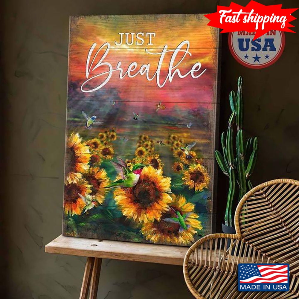Hummingbirds Flying Over Sunflowers Just Breathe 24 x 36 Inch Poster ...