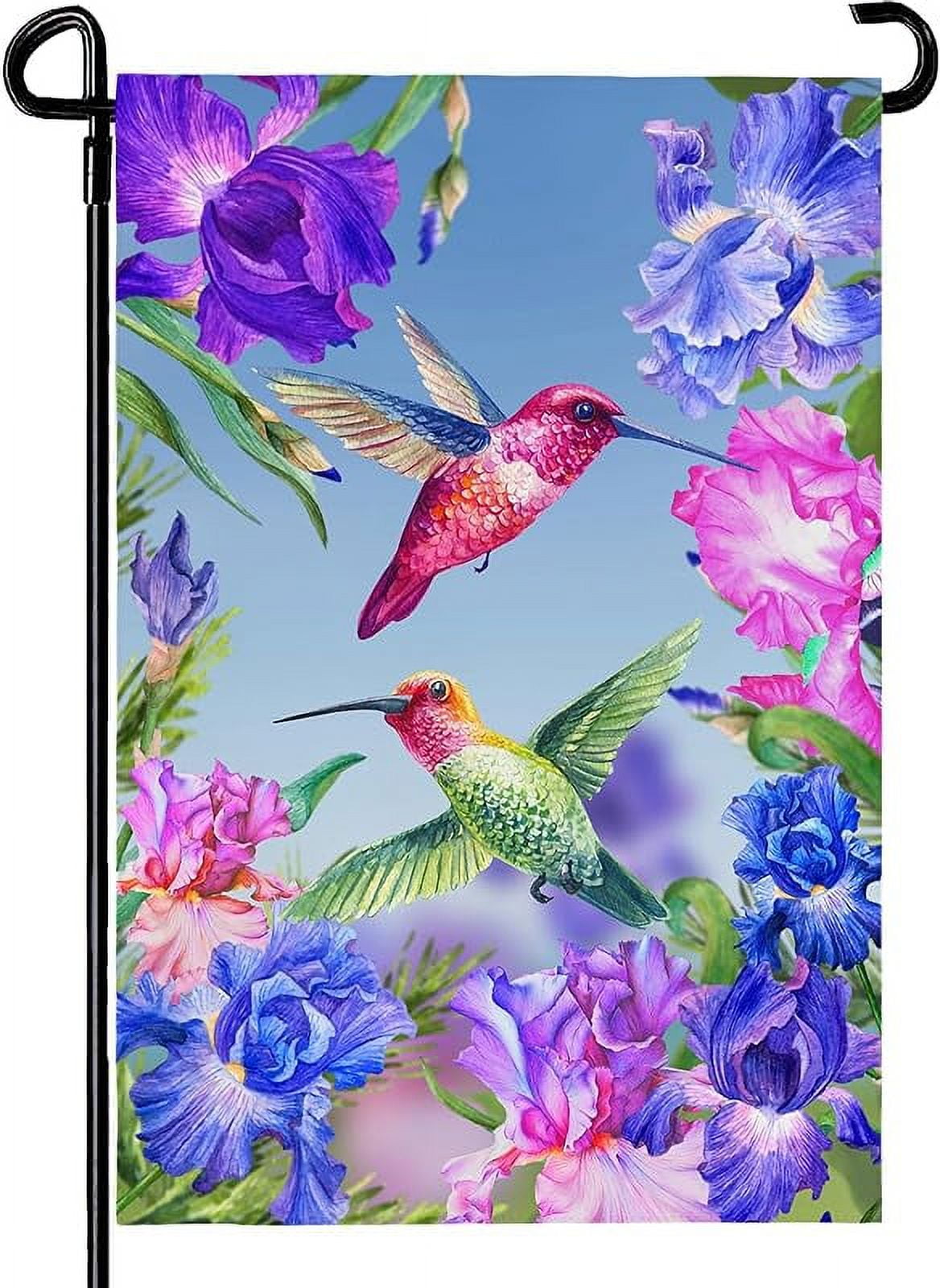 Hummingbirds Garden Flag Double Sided Blue and Red Iris Yard Flag ...