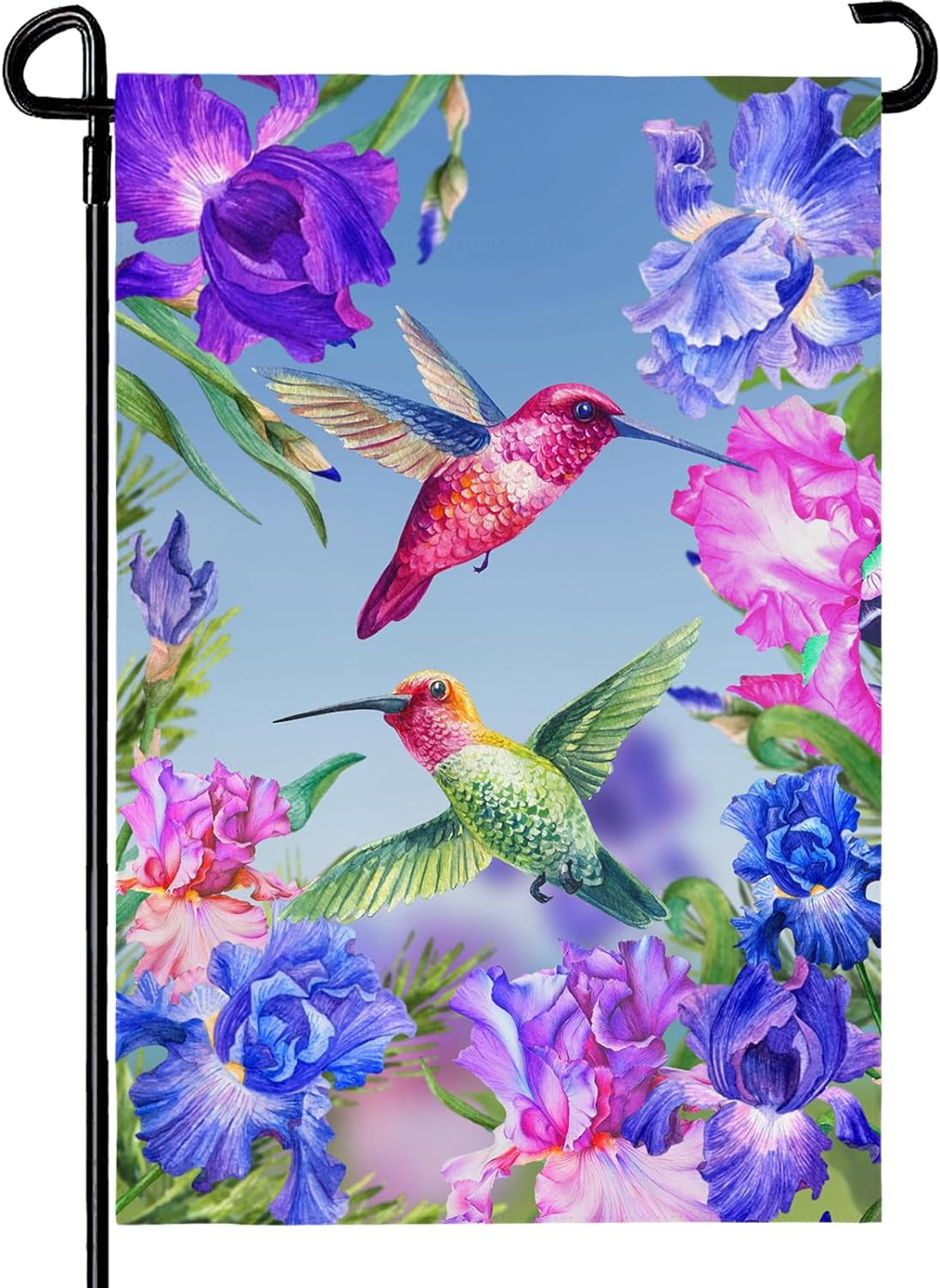 Hummingbirds Garden Flag Double Sided Blue and Red Iris Yard Flag ...