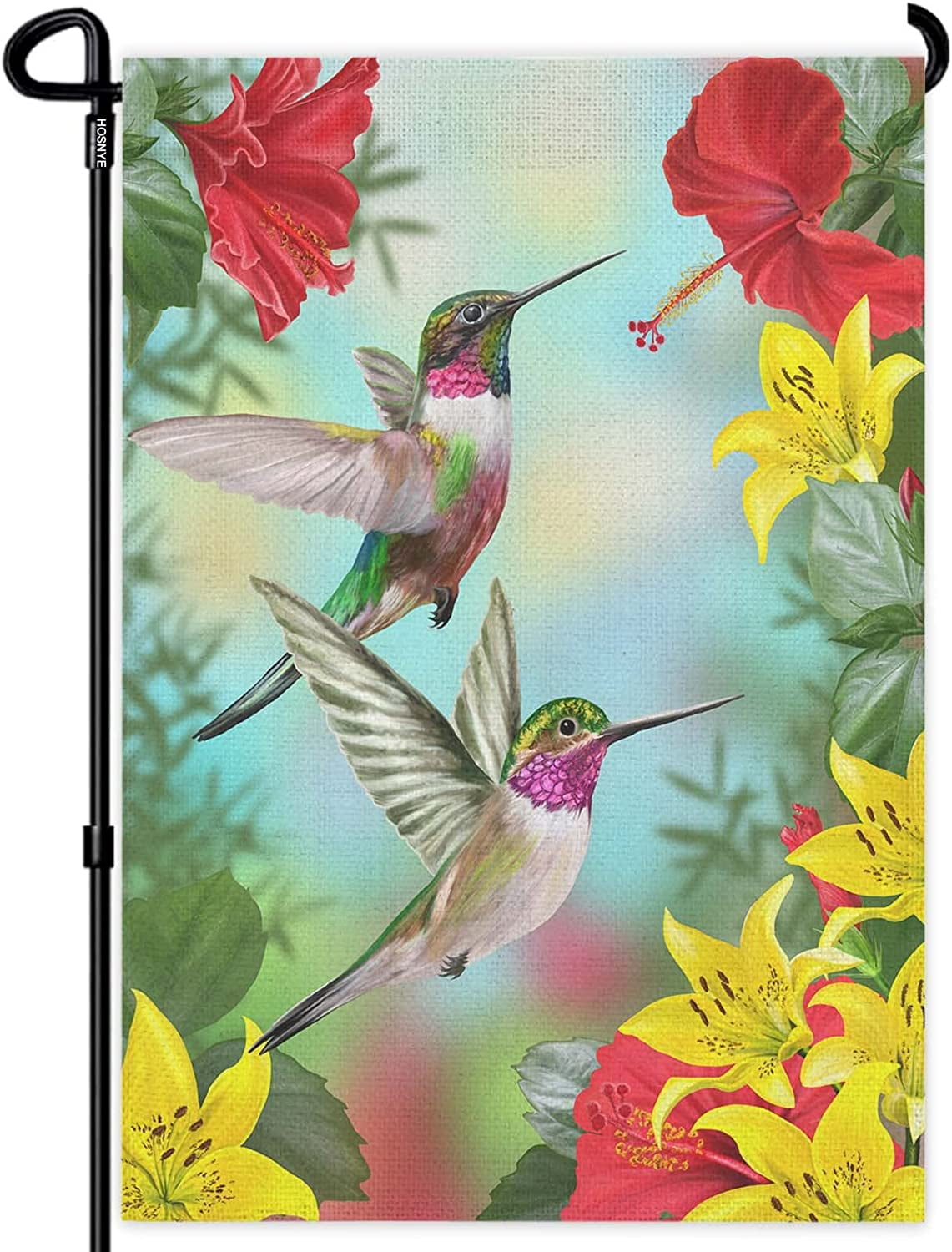 Hummingbirds Garden Flag Double Sided Red Flowering Hibiscus and Yellow ...
