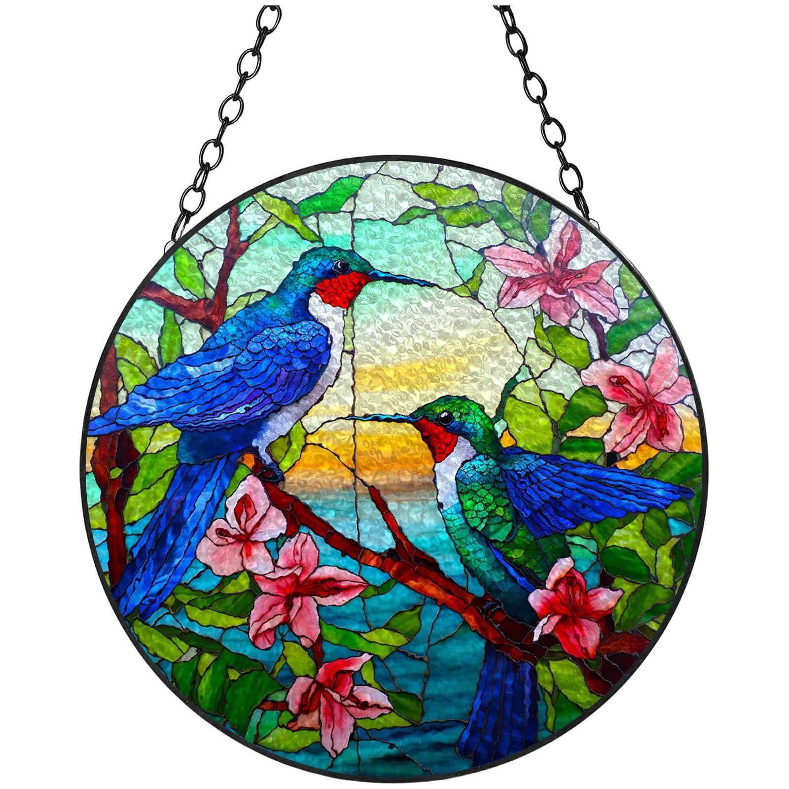 Hummingbirds and Morning Glory Stained Glass Suncatcher Handmade Window ...