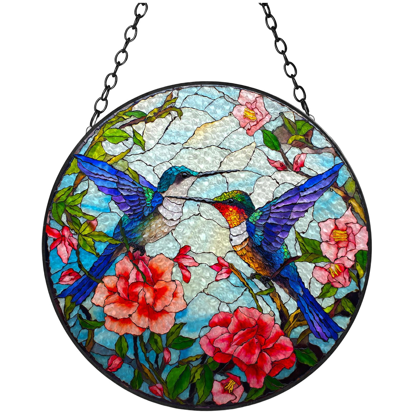 Hummingbirds and Morning Glory Stained Glass Suncatcher Handmade Window ...