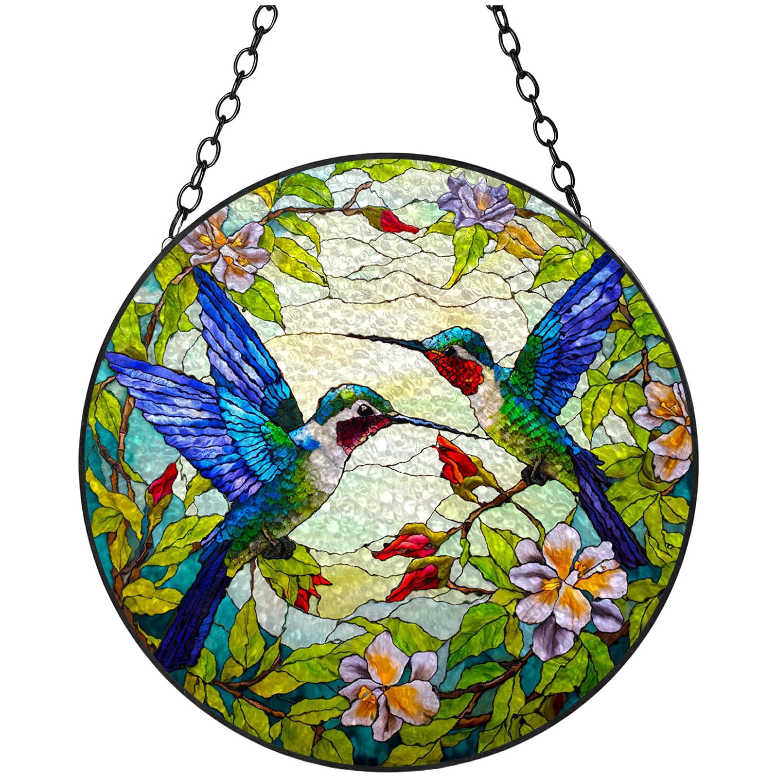 Hummingbirds and Morning Glory Stained Glass Suncatcher Handmade Window ...