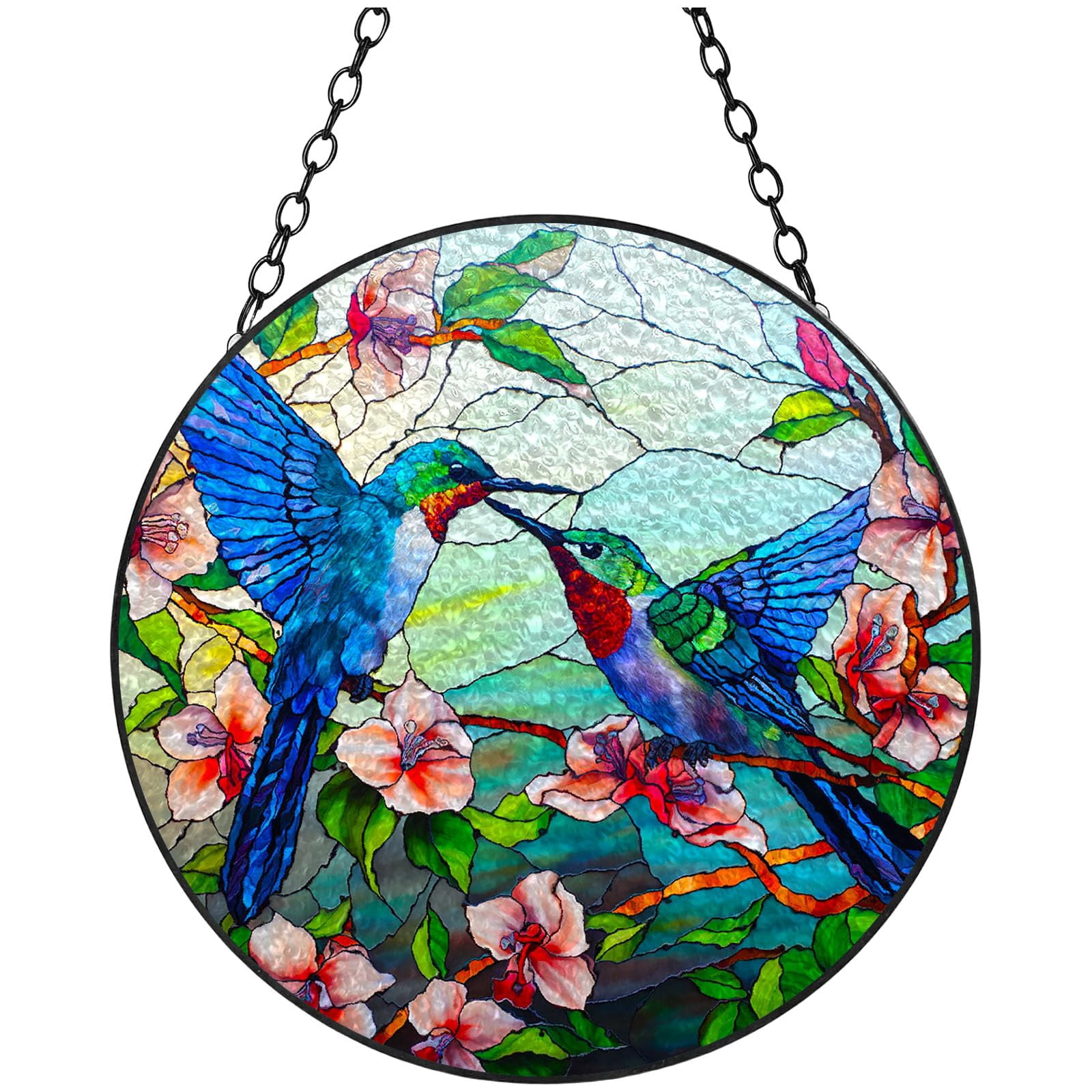 Hummingbirds and Morning Glory Stained Glass Suncatcher Handmade Window ...