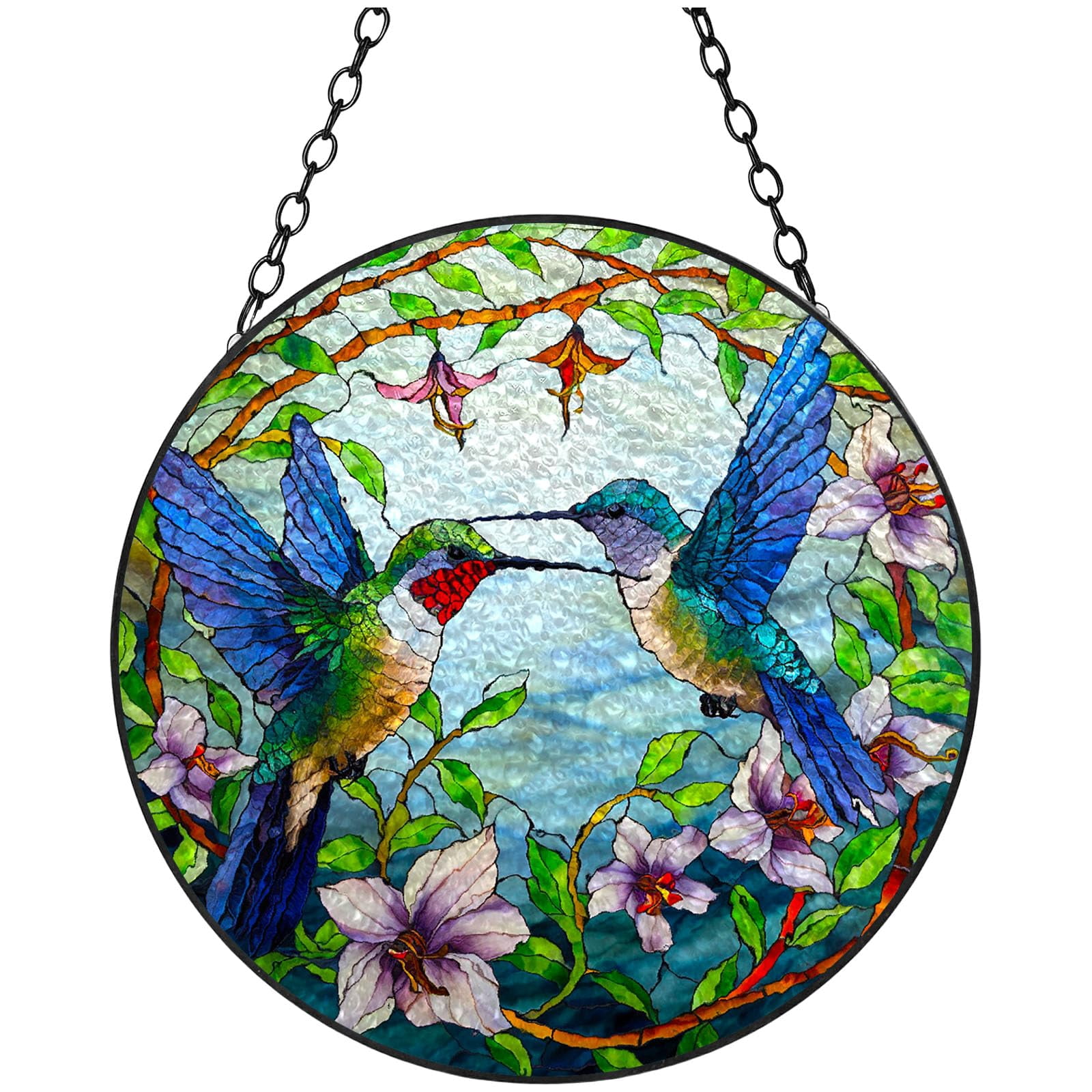 Hummingbirds and Morning Glory Stained Glass Suncatcher Handmade Window ...