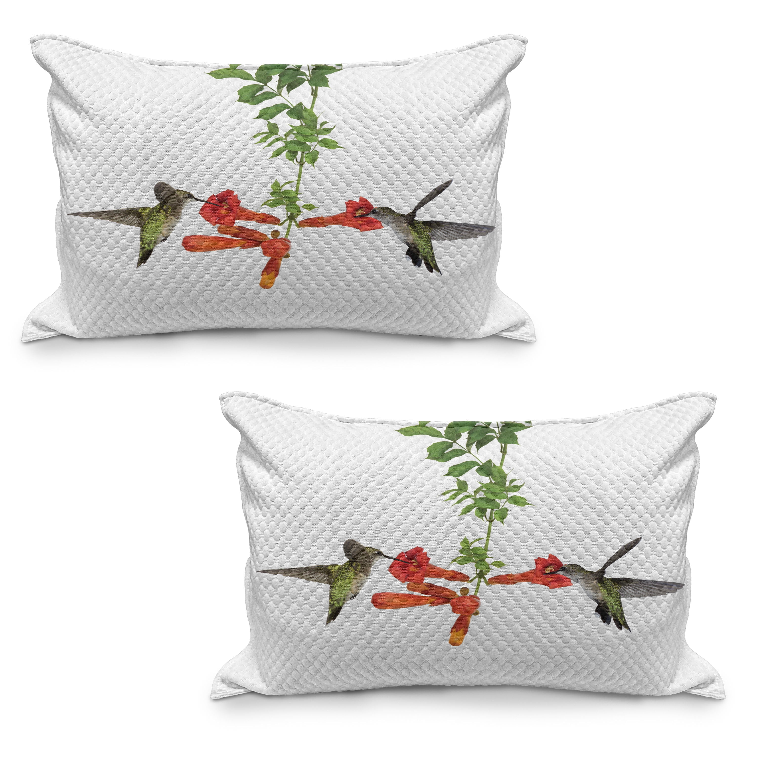 Hummingbirds Quilted Pillowcover Set of 2, 2 Hummingbirds Sipping ...