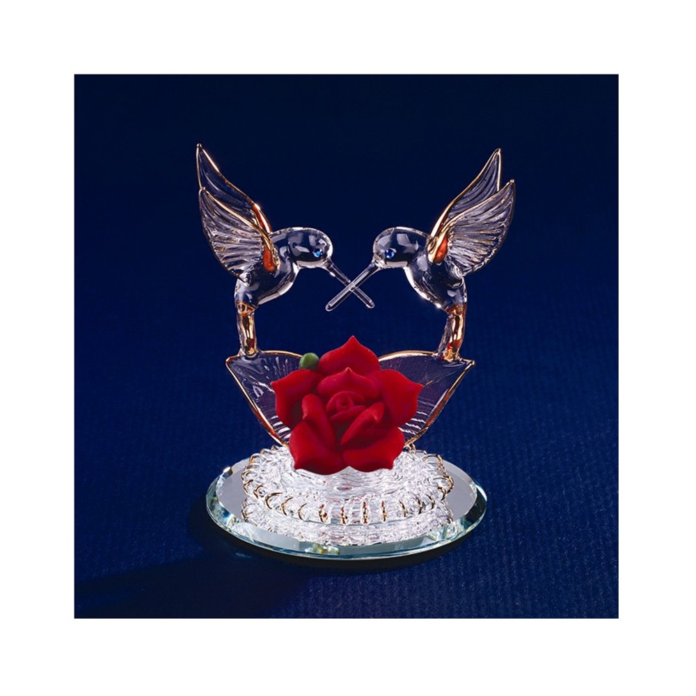 Hummingbirds & Red Rose Glass Figurine - Walmart.com