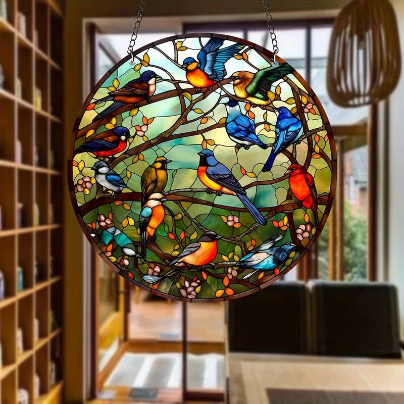 Hummingbirds Suncatcher | Water Ripple Acrylic | Round Multi-Colored ...