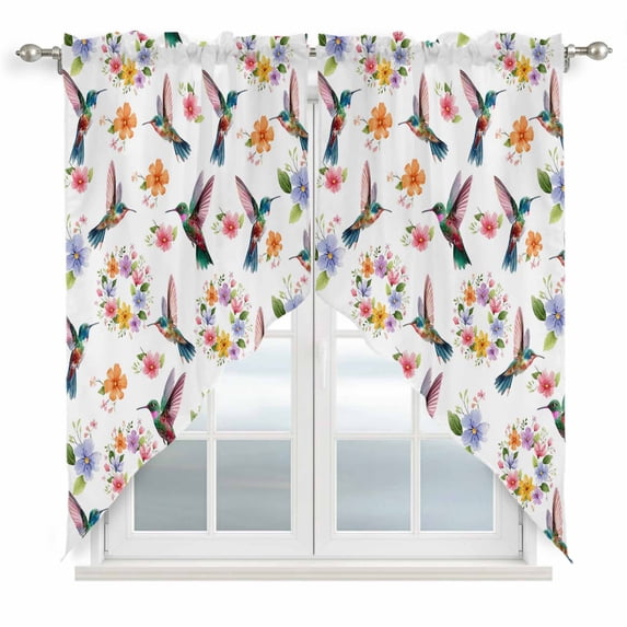 Hummingbirds Swag Curtains for Living Room/Bedroom, Spring Watercolor ...