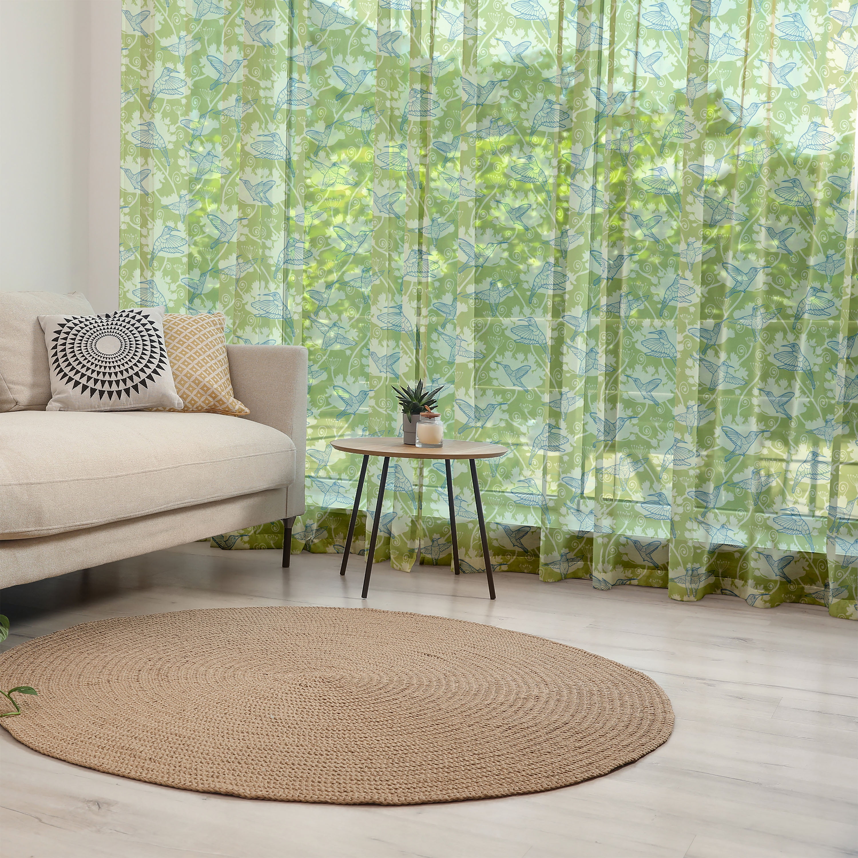 Hummingbirds Tulle Curtains with Rod Pocket, Birds Pattern on Floral ...