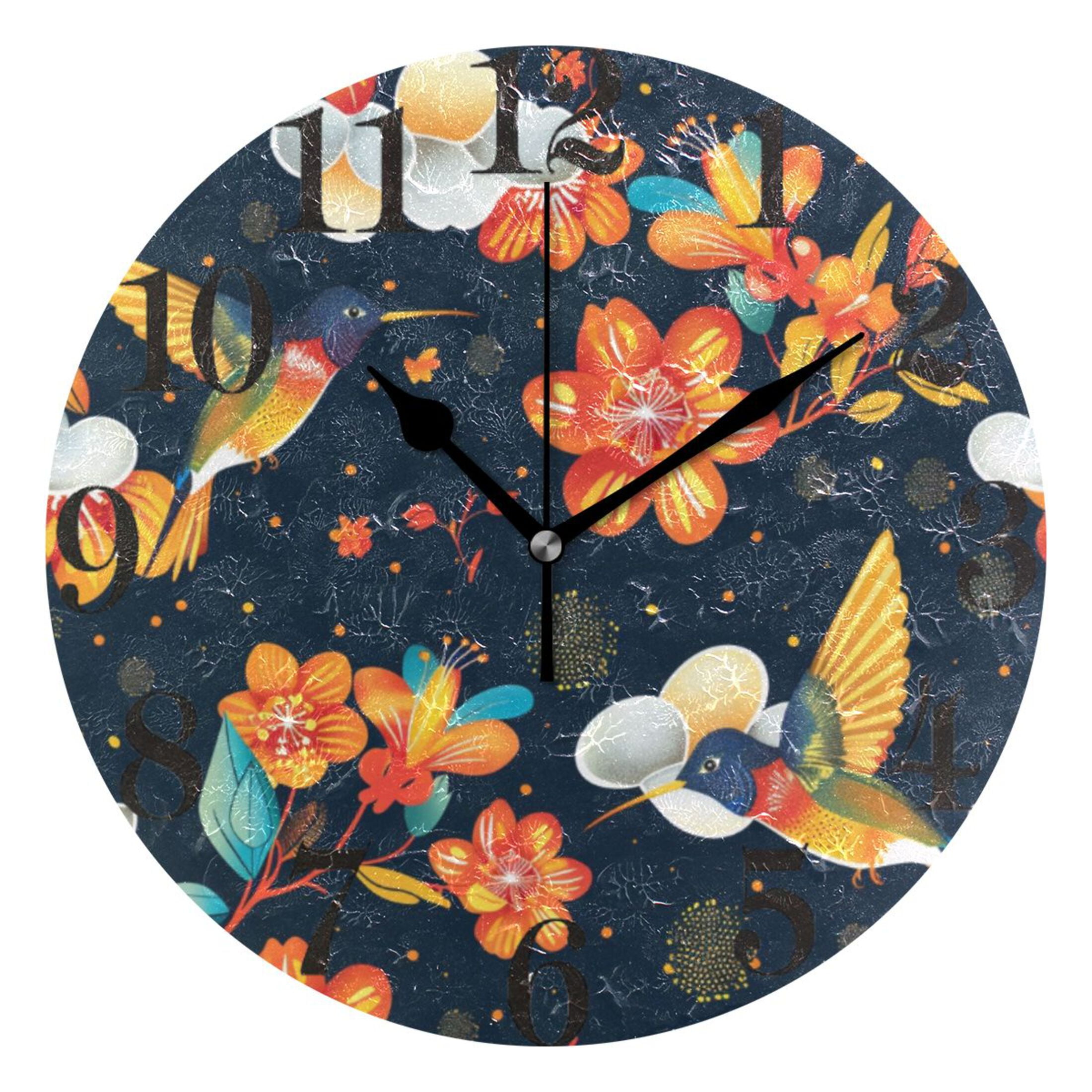 Hummingbirds and Flowers Wall Clock 9.8 inch Battery Operated Clocks ...